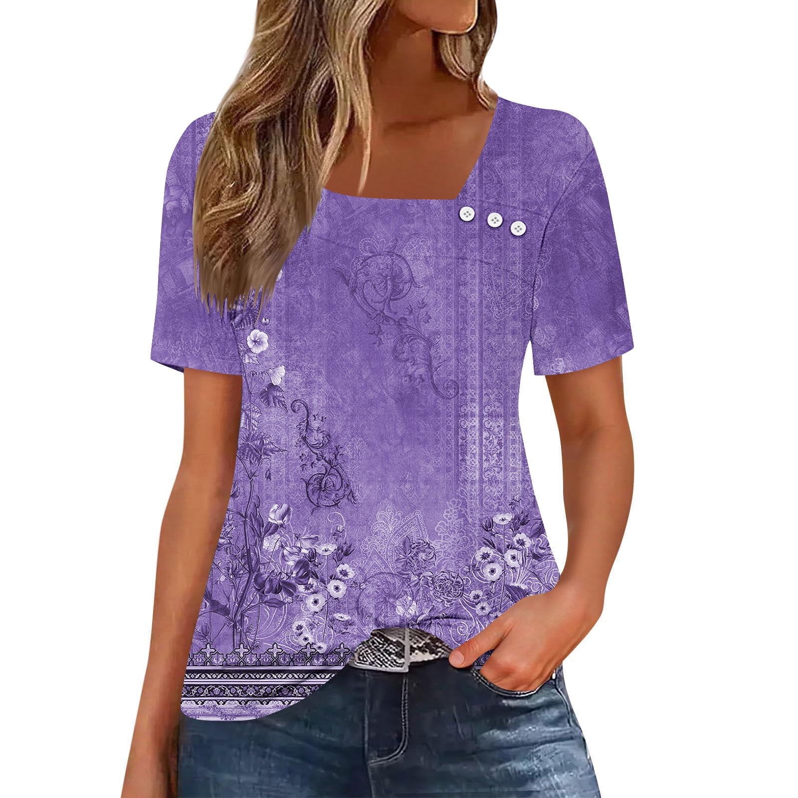 Ayolanni Casual Women's Basic T-Shirts Short Sleeve Square Neckline ...