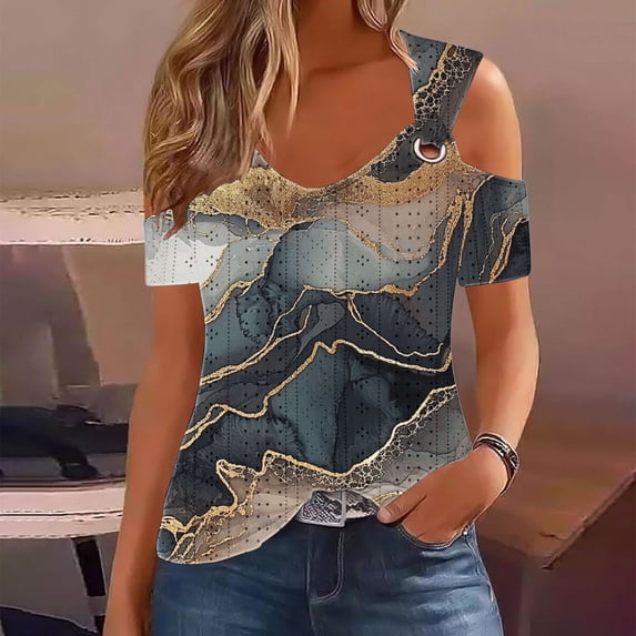 Ayolanni Casual Women's Tee Short Sleeve V-Neck Shirts Loose Vacation ...