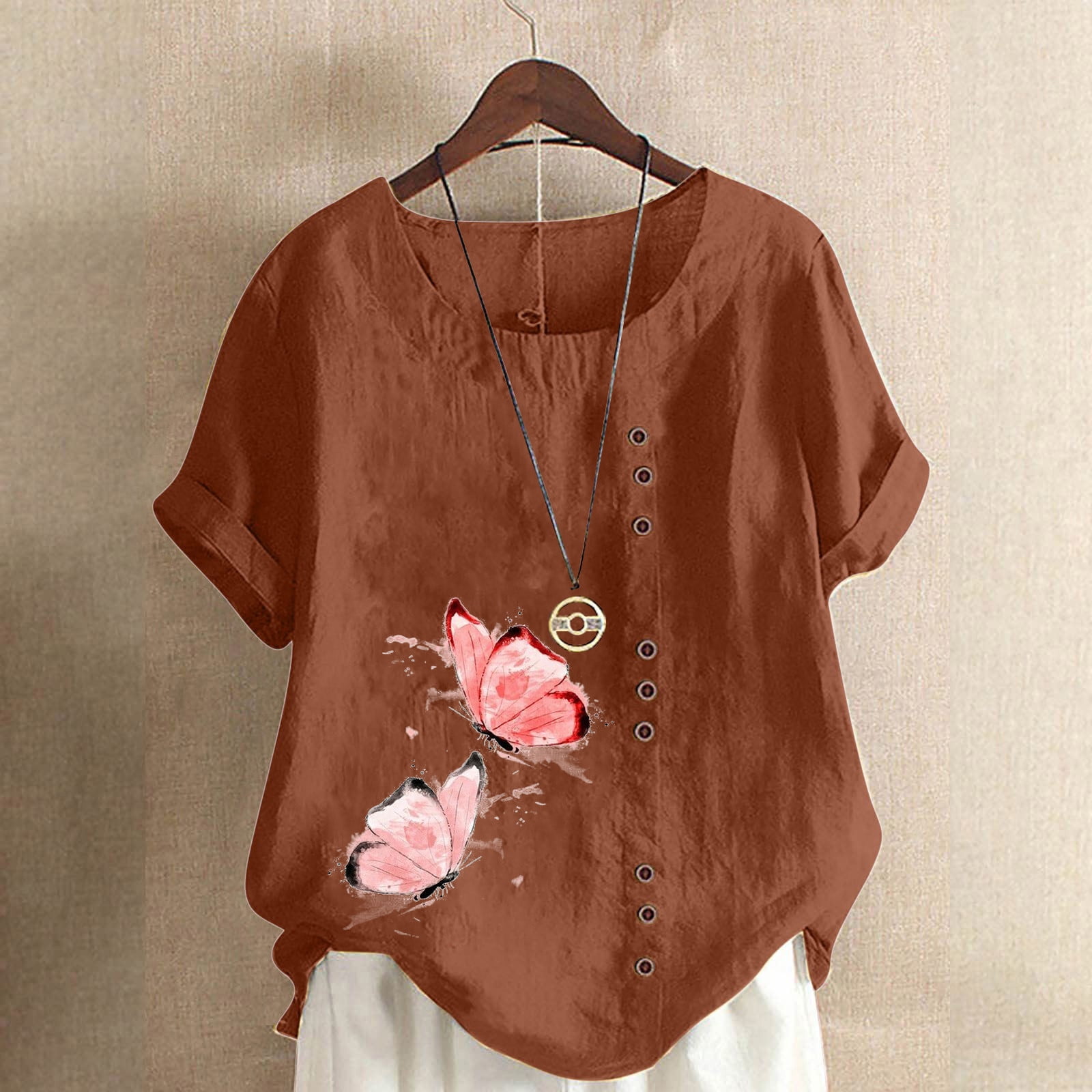 Ayolanni Casual Womens T Shirts Short Sleeve Scoop Neck Butterfly Print ...