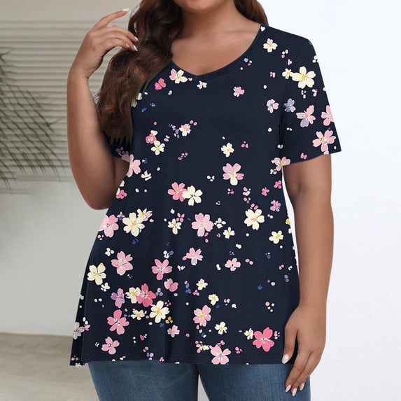 Ayolanni Collarless Basic Tees for Women Short Sleeve Fashion Graphic V ...