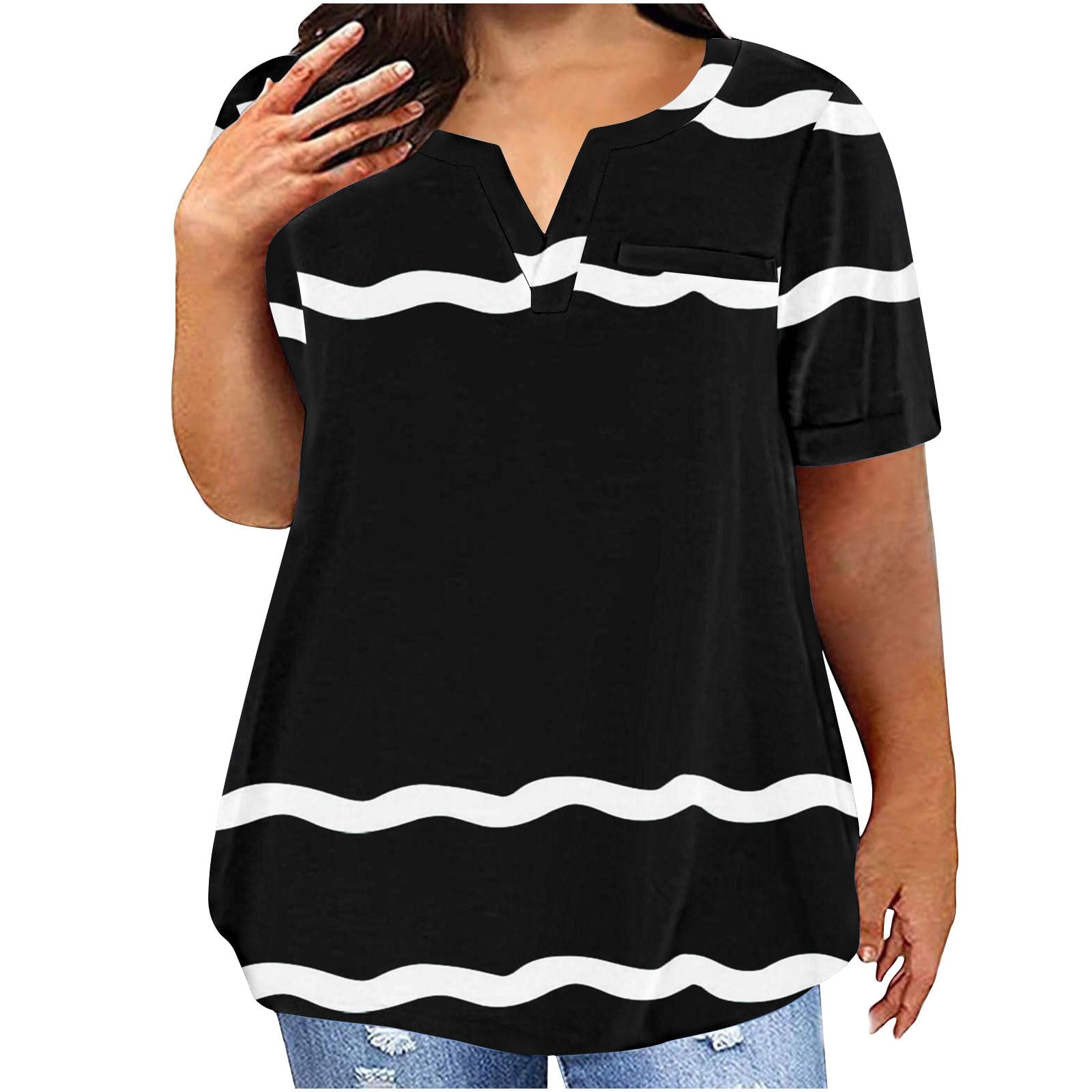 Ayolanni Color Block T Shirts for Women Short Sleeve V-Neck Striped ...