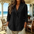 Ayolanni Cotton Linen Womens T Shirts Solid 3/4 Sleeve V-Neck Blouse ...