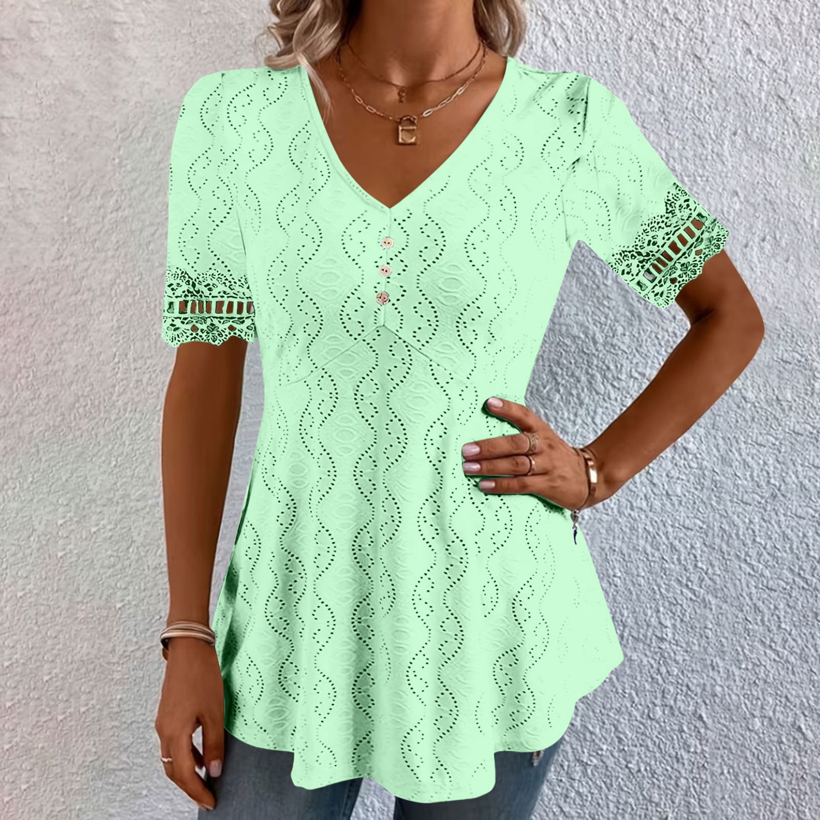 Ayolanni Cutout Womens T Shirts Short Sleeve V-Neck Solid Casual Blouse ...