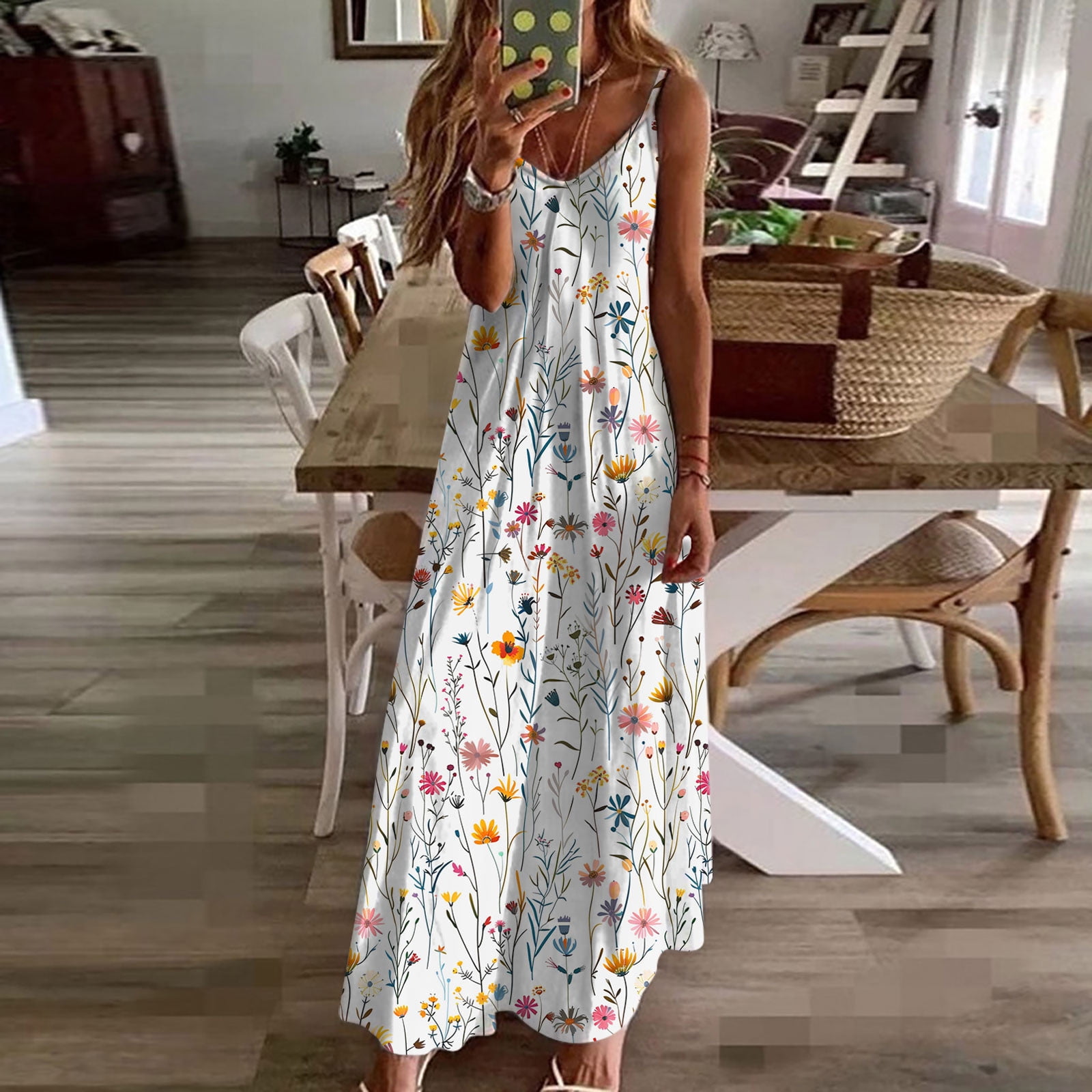 Ayolanni Dresses for Women 2026 V-Neck Floral Print Lightweight Long ...