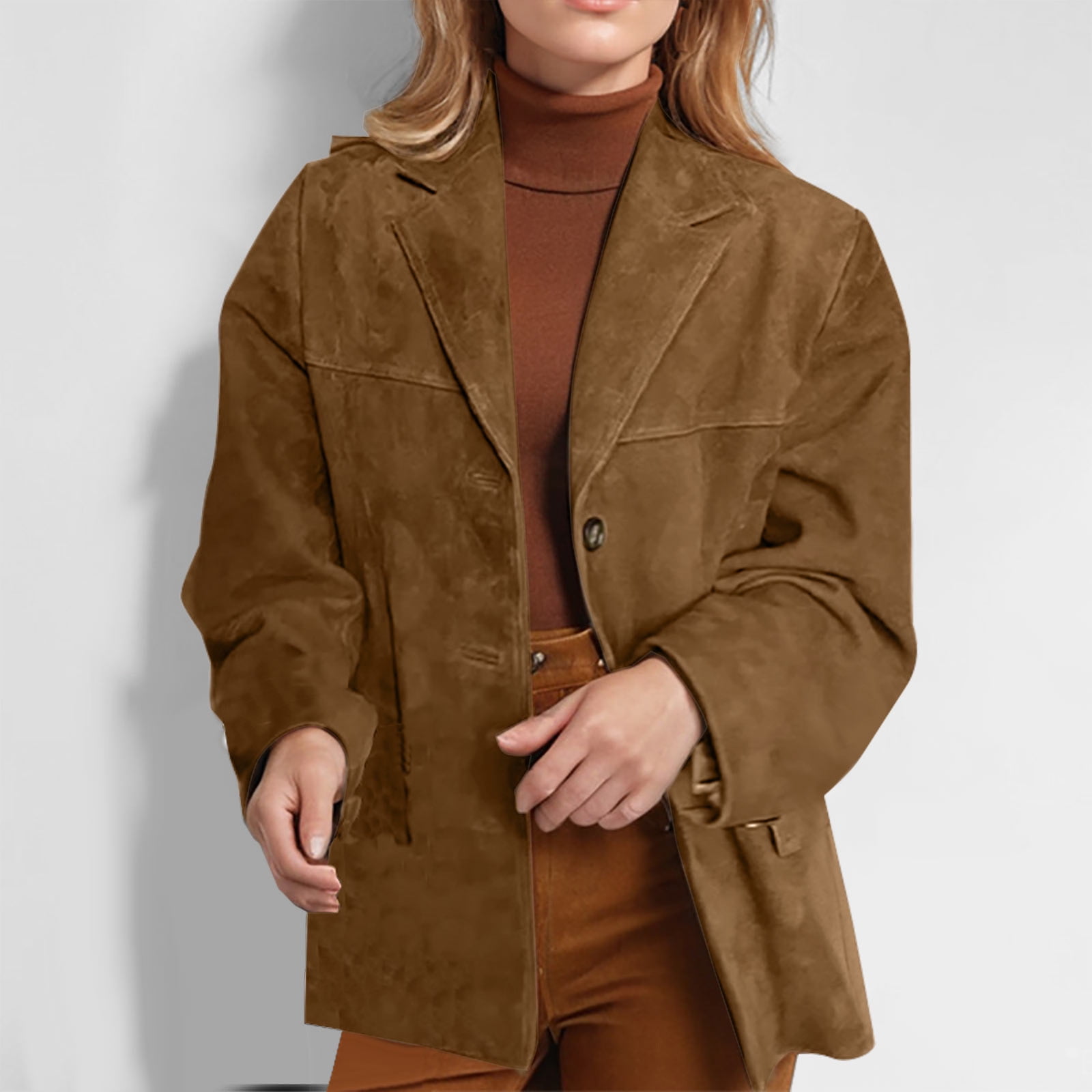 Ayolanni Fashion Womens Blazers Winter Brown Plus Size Windbreaker ...