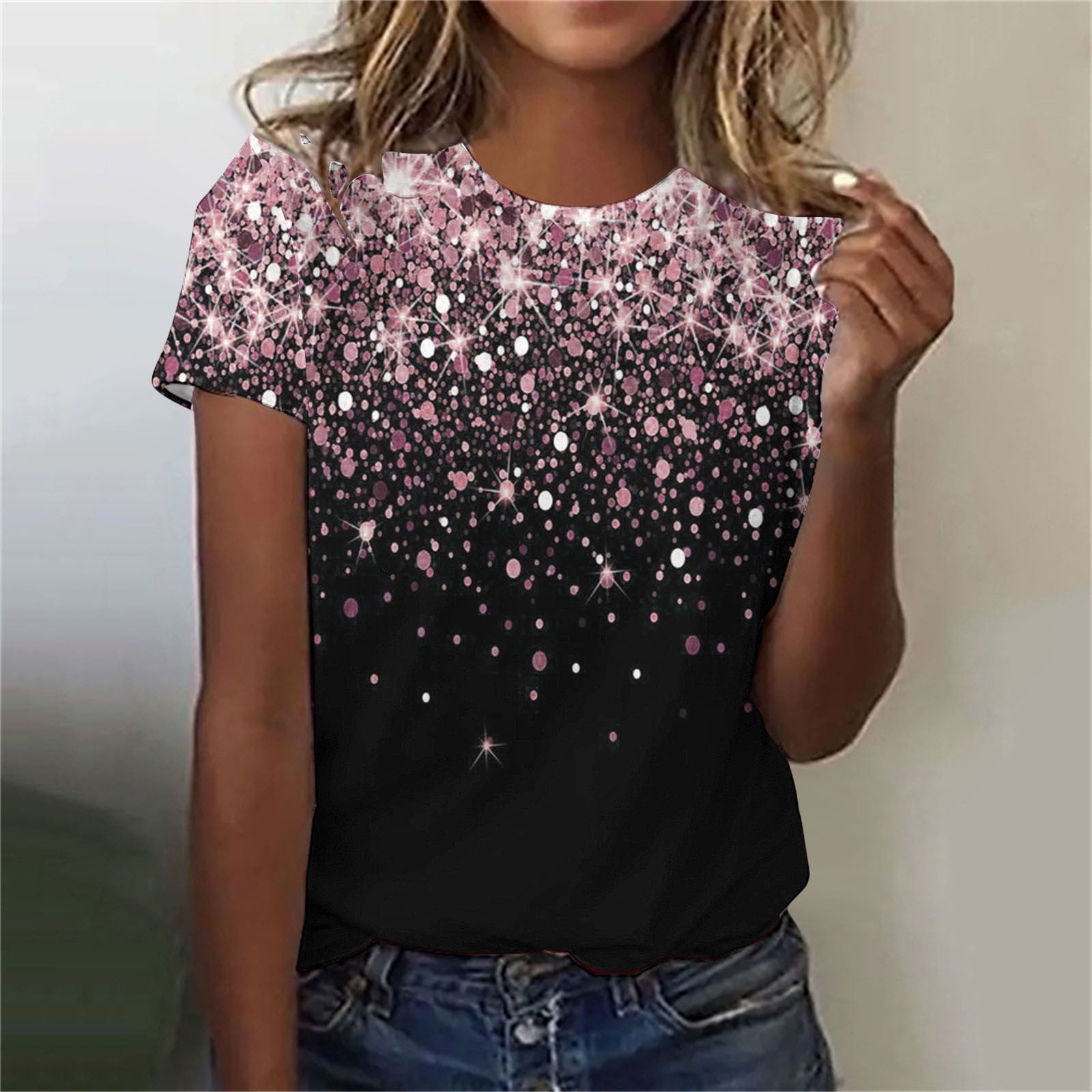 Ayolanni Formal Summer Shirts for Women Short Sleeve Printed Crew Neck ...