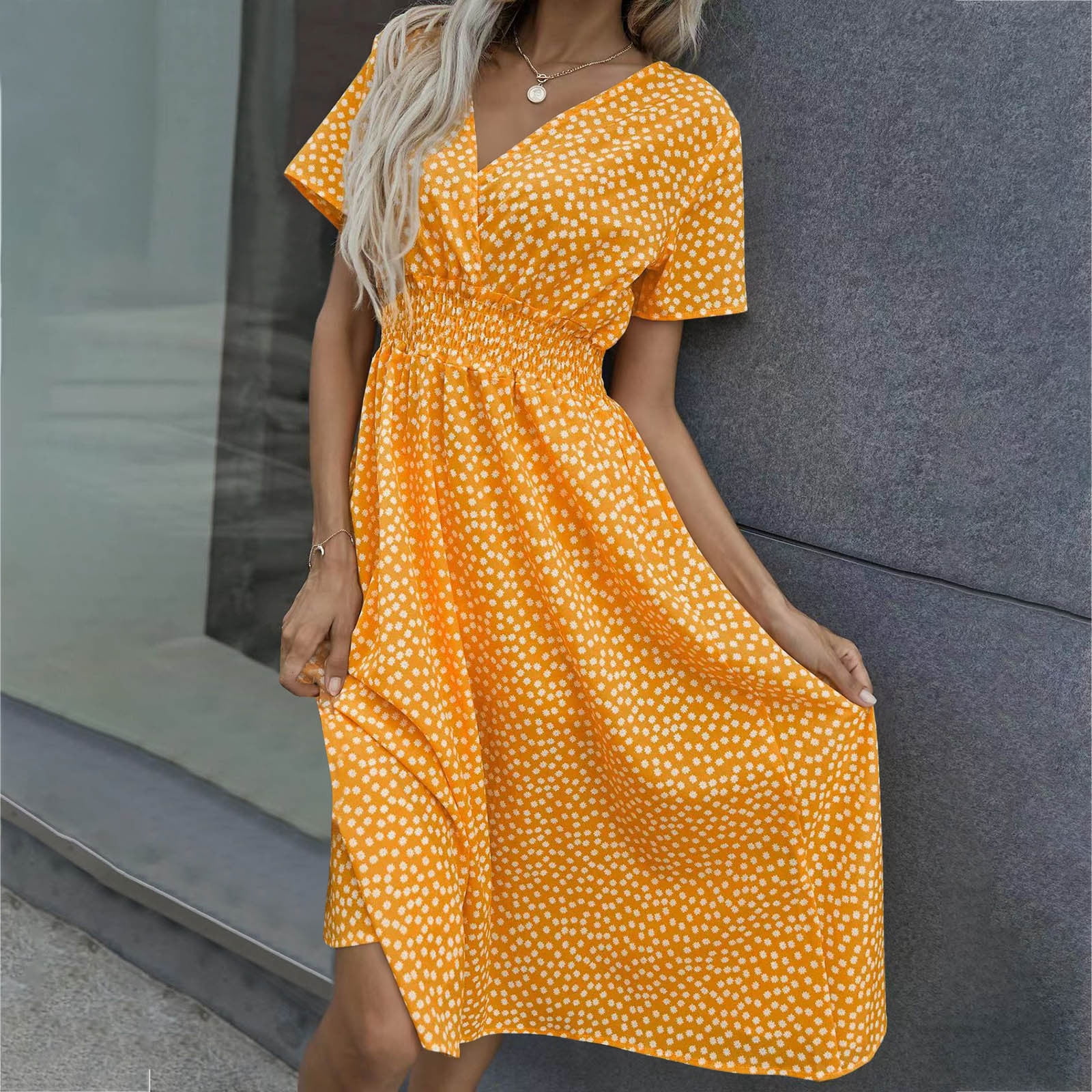 Ayolanni Graduation Dresses for Women 2025 V-Neck Yellow Short Sleeve ...