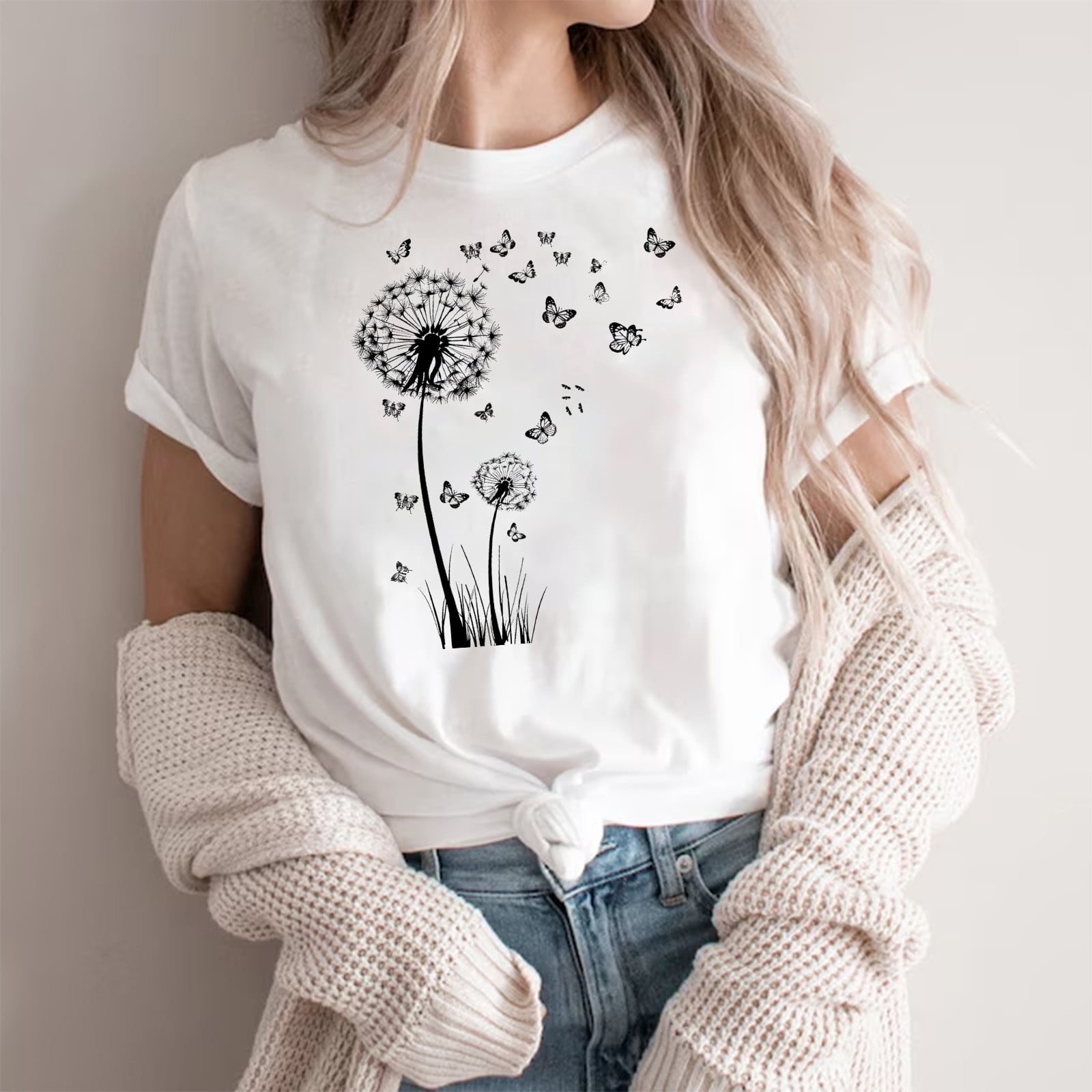 Ayolanni Graphic Blouses for Women Casual Short Sleeve Tunic Scoop Neck ...