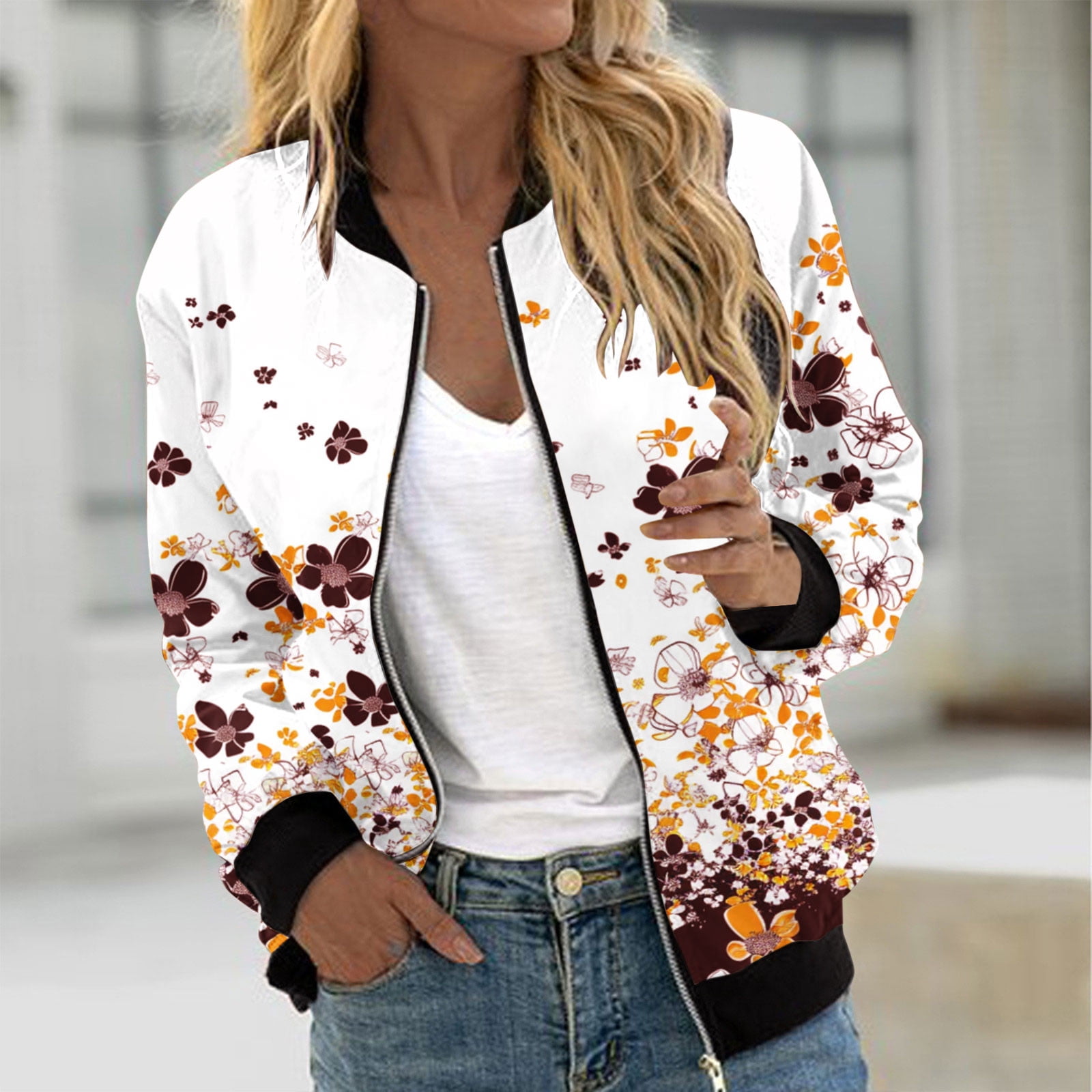 Ayolanni Graphic Womens Jackets and Coats Bomber Varsity Orange Zip Up ...