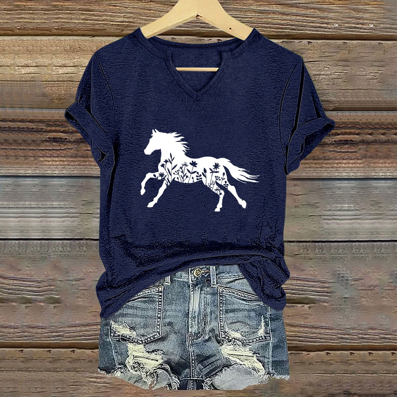 Ayolanni Graphic Womens T Shirts Cute Short Sleeve V-Neck Collarless ...