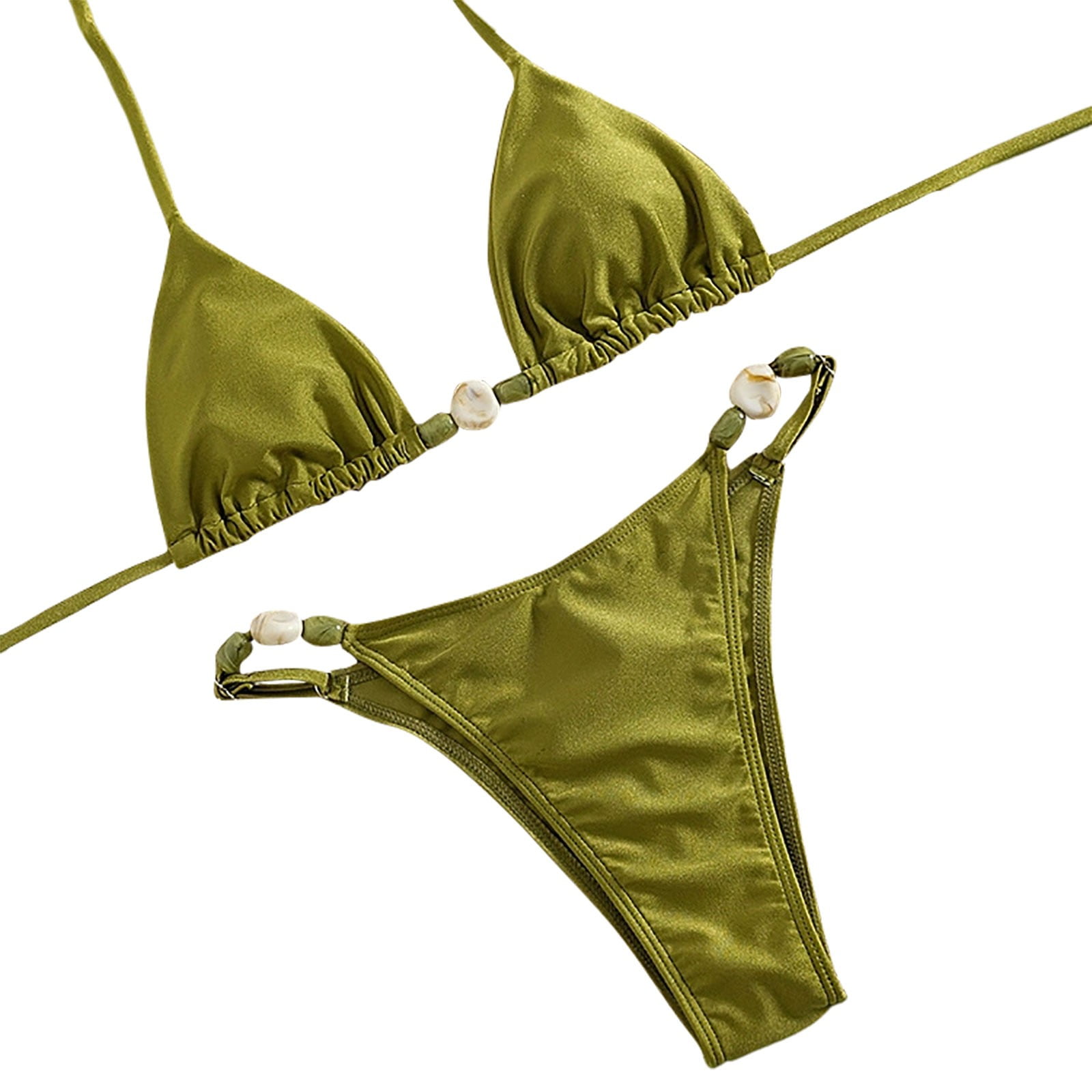 Ayolanni Halter Womens Bikini Cheeky Brazilian Green Triangle Padded ...