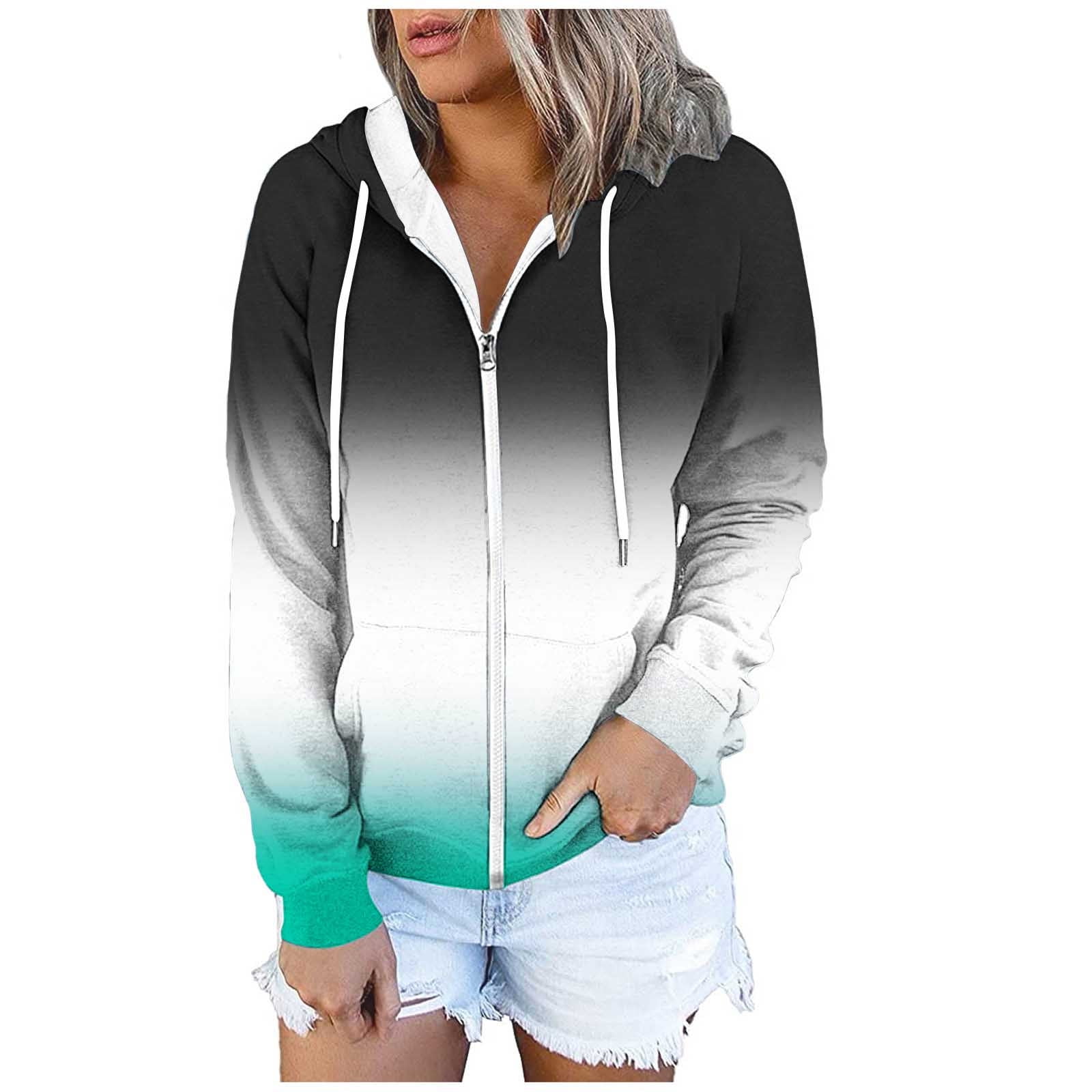 Ayolanni Anorak Womens Jackets and Coats Zip Up Green Long Sleeve Ombre ...