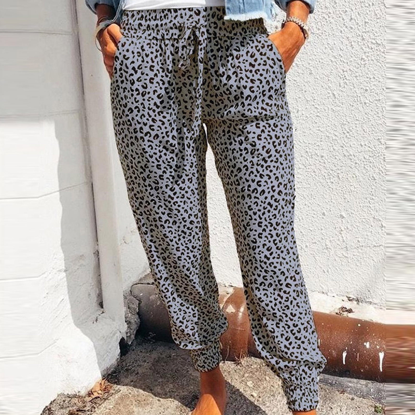 Ayolanni Joggers Lightweight Summer Pants Women Gray Cuffed Leopard ...