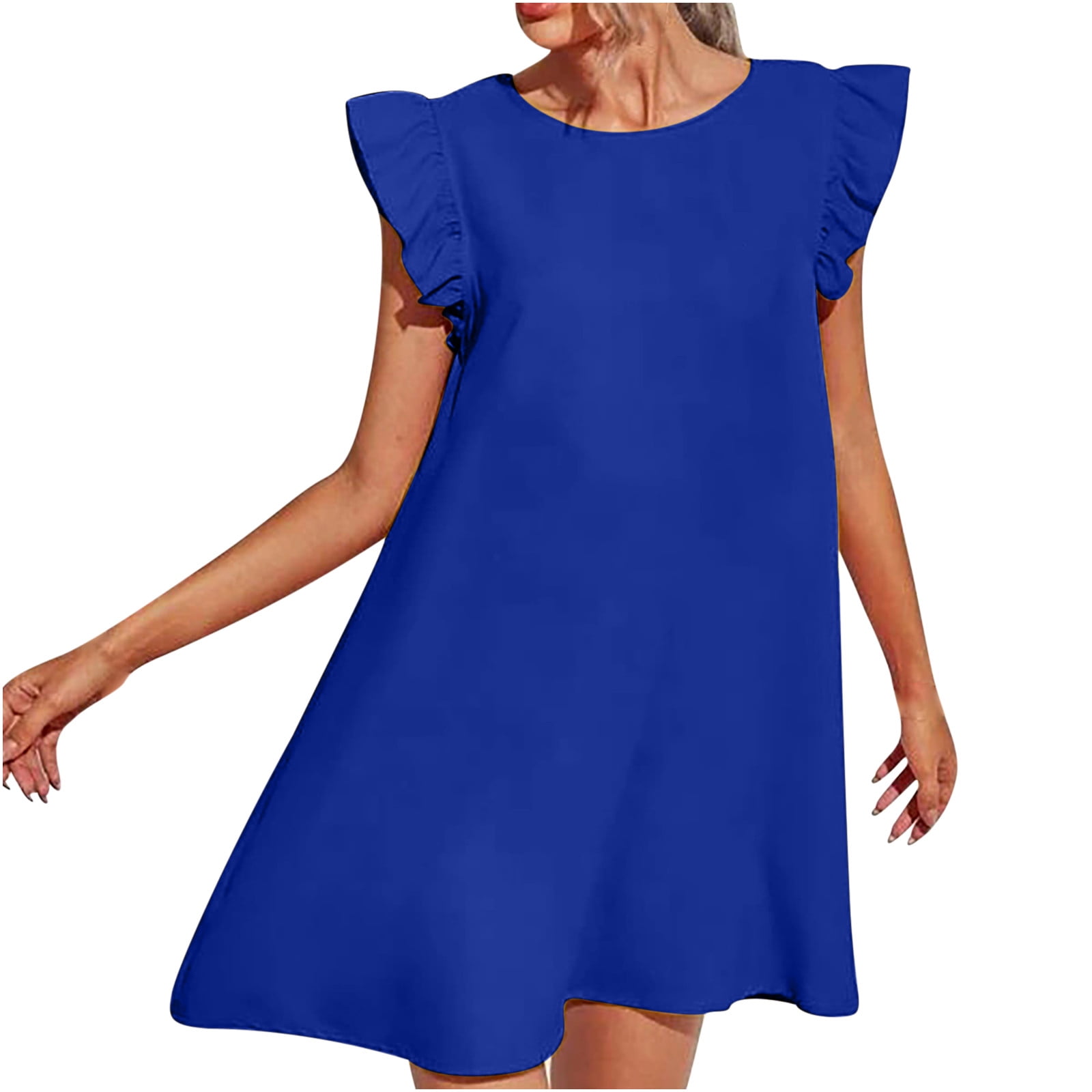 Ayolanni Knee-Length Dresses for Women 2025 Blue Solid Sleeveless ...