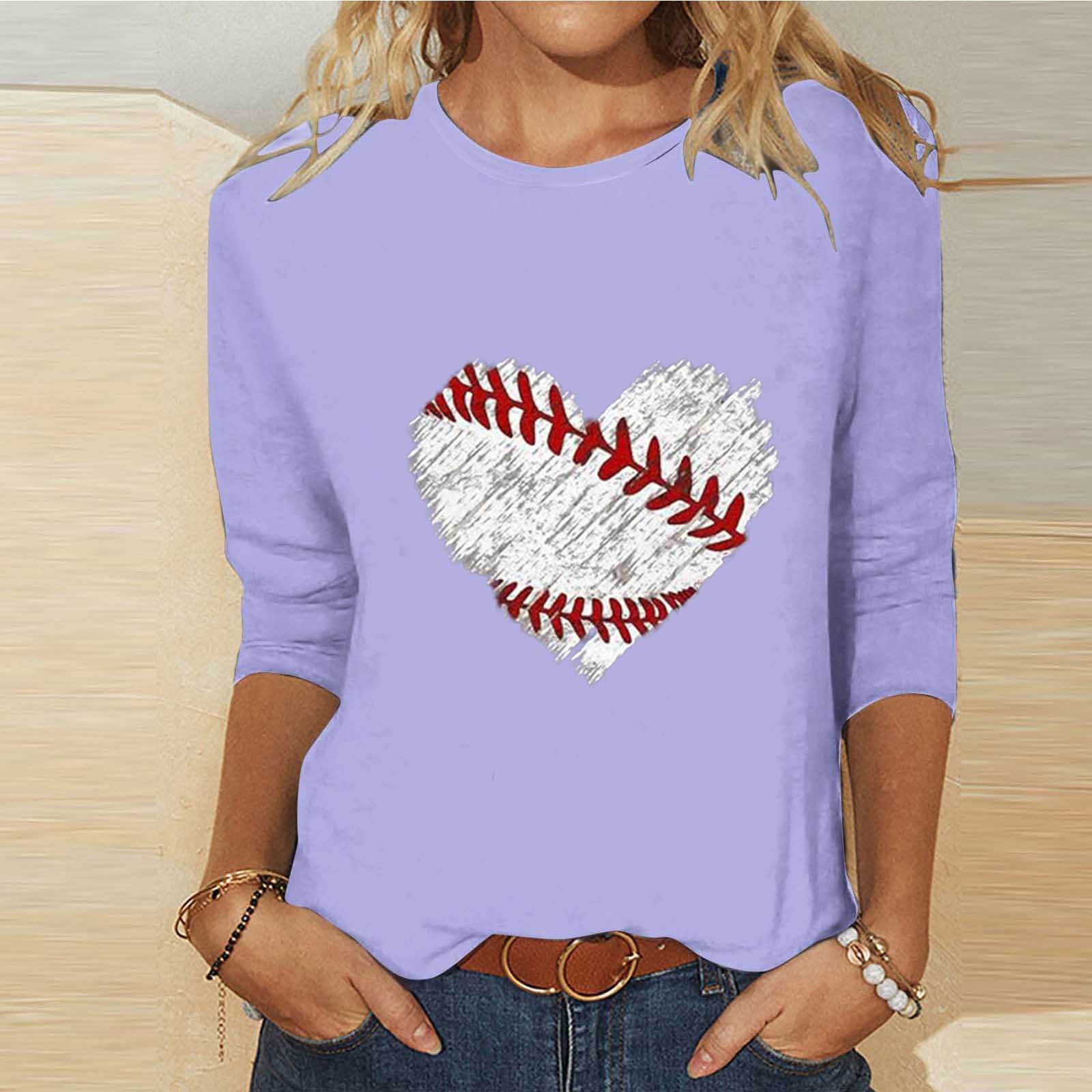 Ayolanni Layering Tops for Women Baseball Mom 3/4 Sleeve Purple Blouses ...