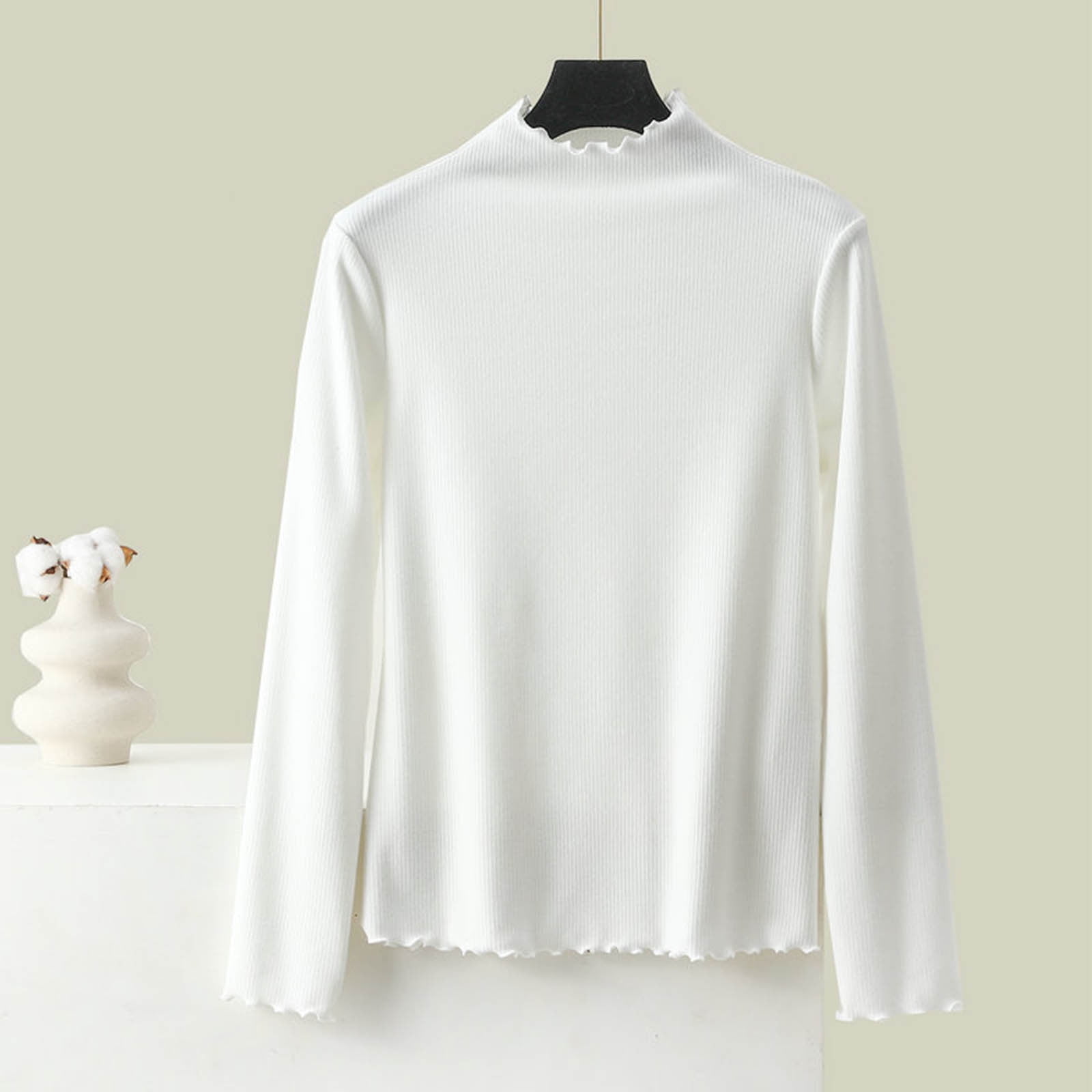 Ayolanni Long Sleeve Spring Tops for Women White Cotton Solid Pullover ...