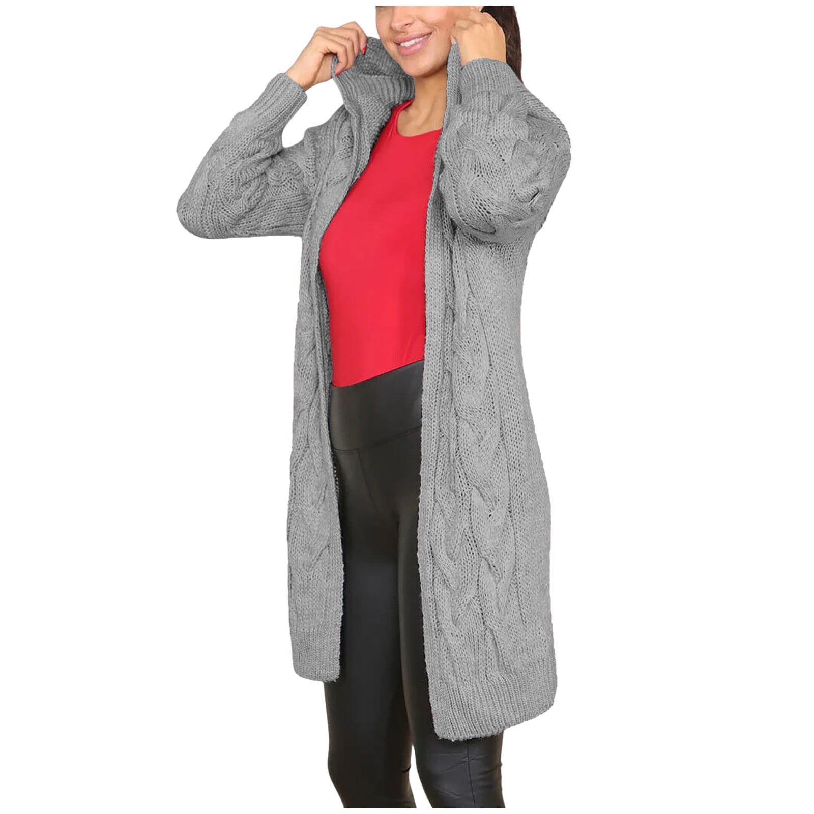 Ayolanni Long Sweaters for Women Gray Open Front Cardigan Coats Cable ...