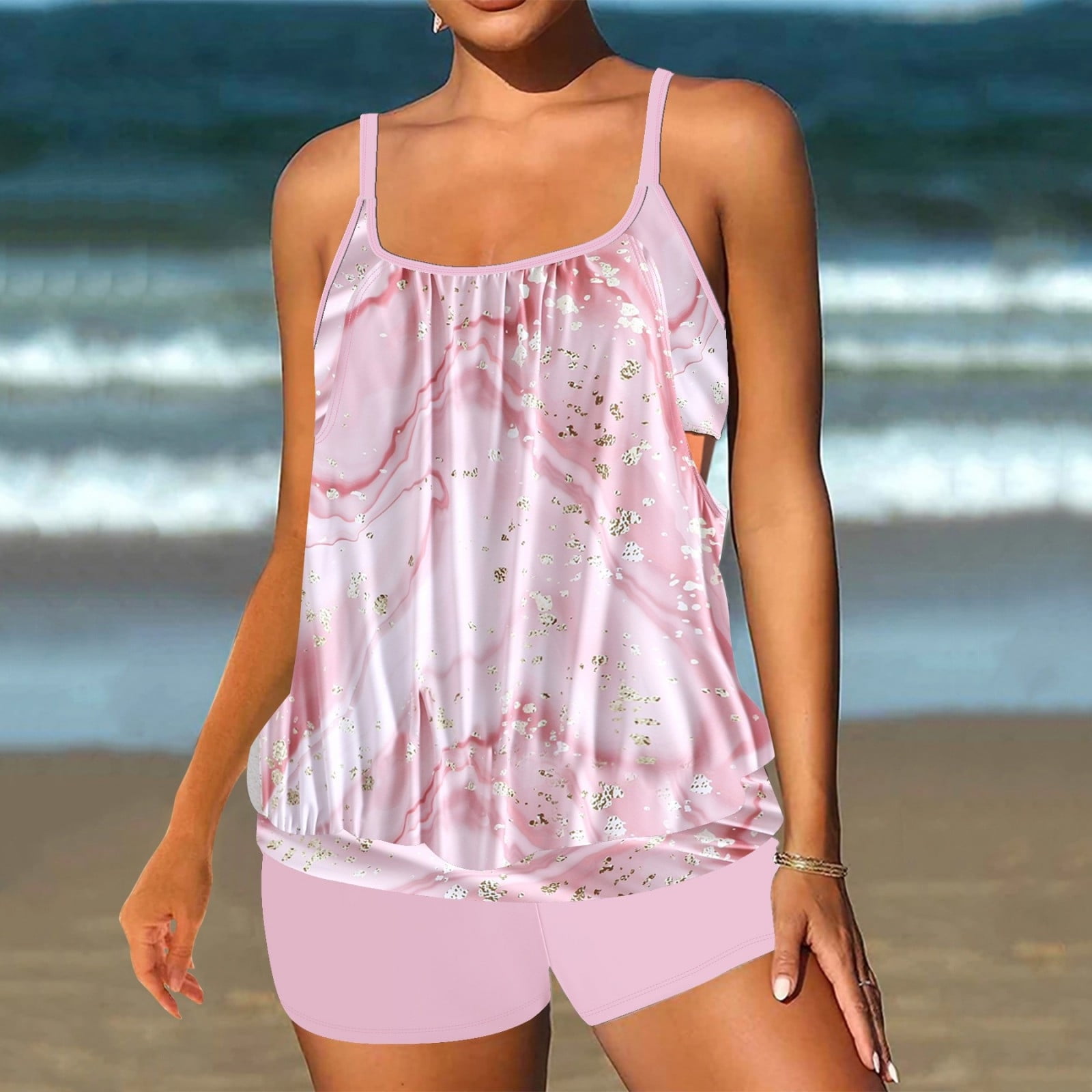 Ayolanni Modest Swimsuit for Women Pink Graphic Tankini Separate Two ...