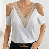 Ayolanni Outerwear Basic Tees for Workout Lace Cutout V-Neck Short ...
