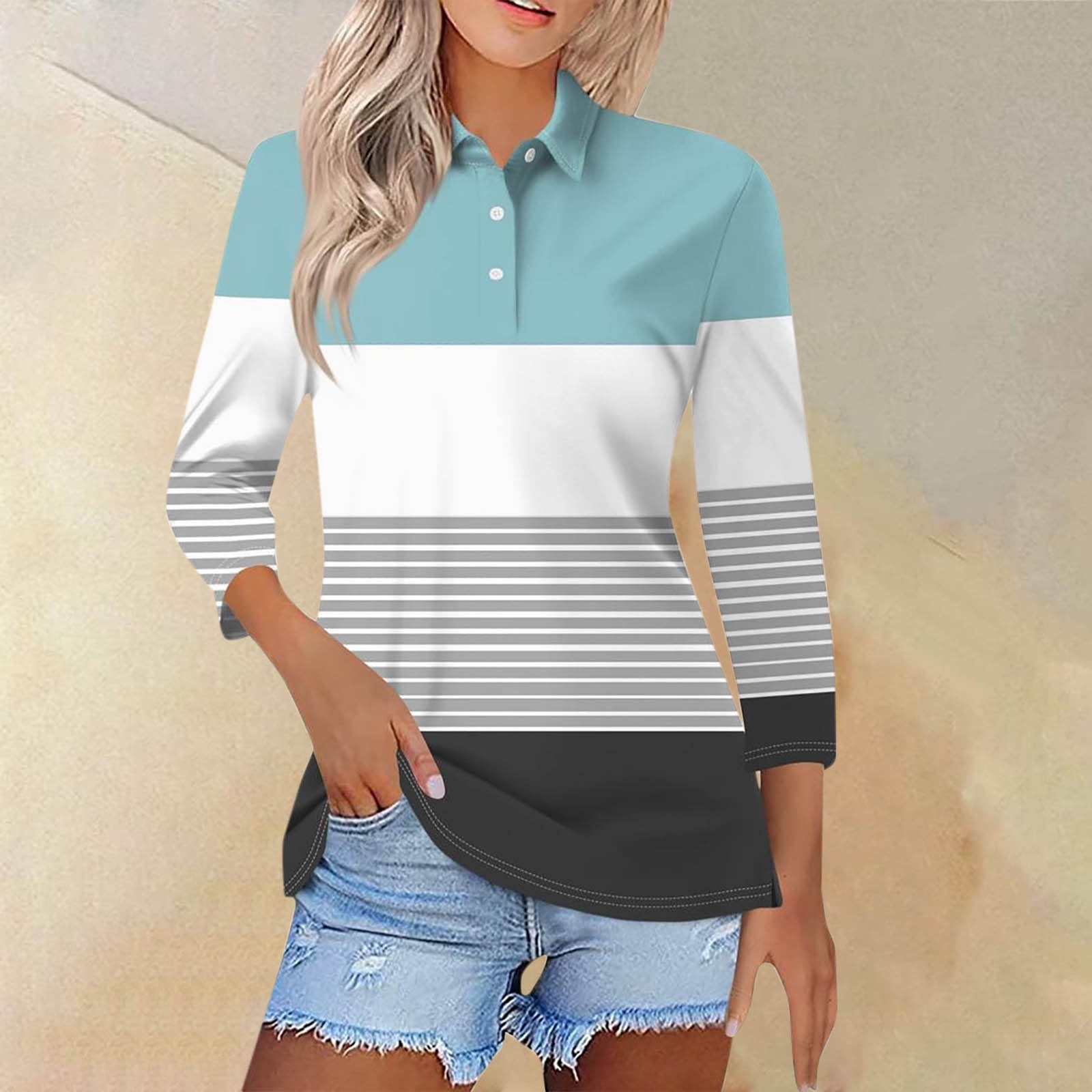 Ayolanni Oversized Tops for Women Striped Long Sleeve Green Pullover ...