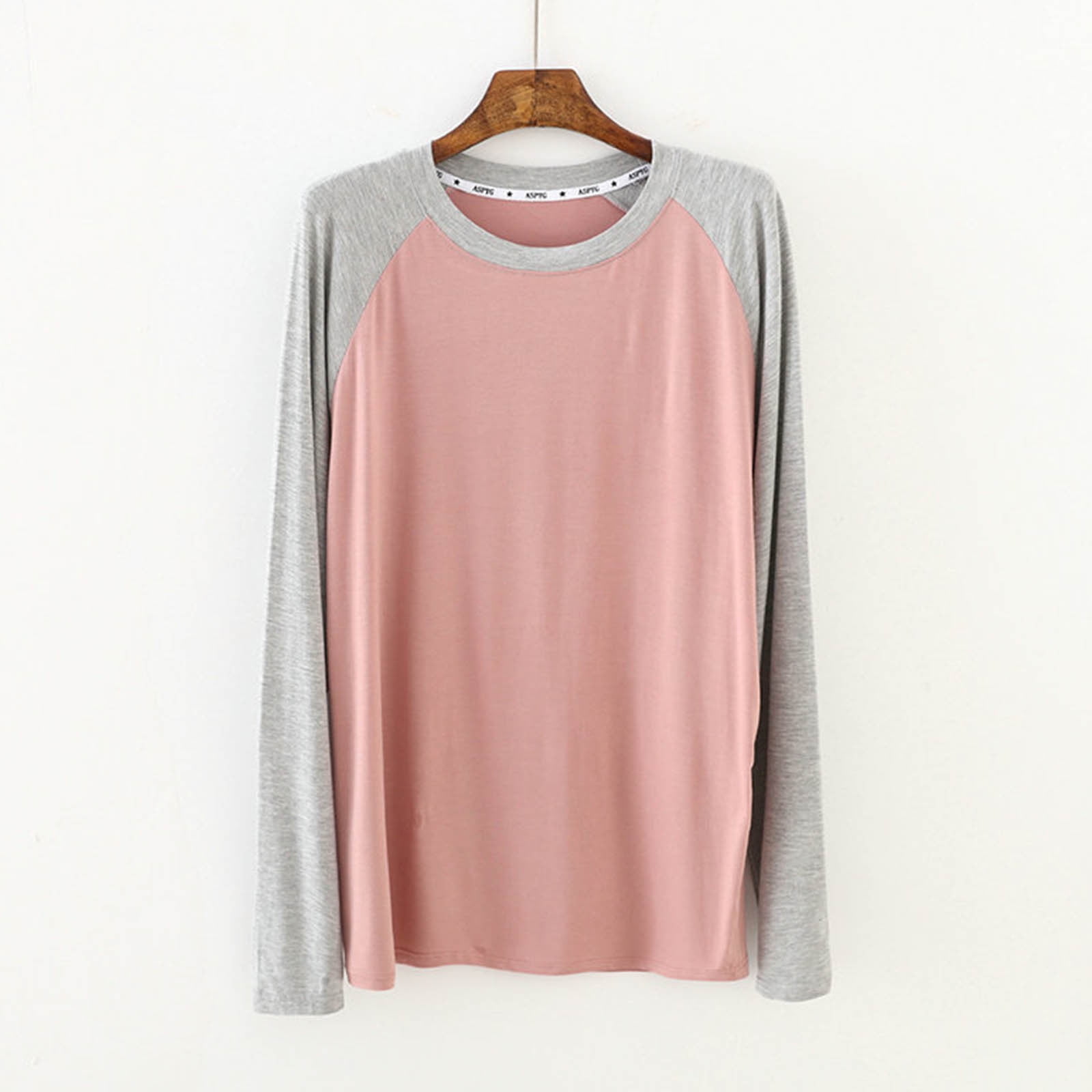 Ayolanni Pink Women Tunic Tops Long Sleeve Raglan Cotton Crew Neck ...