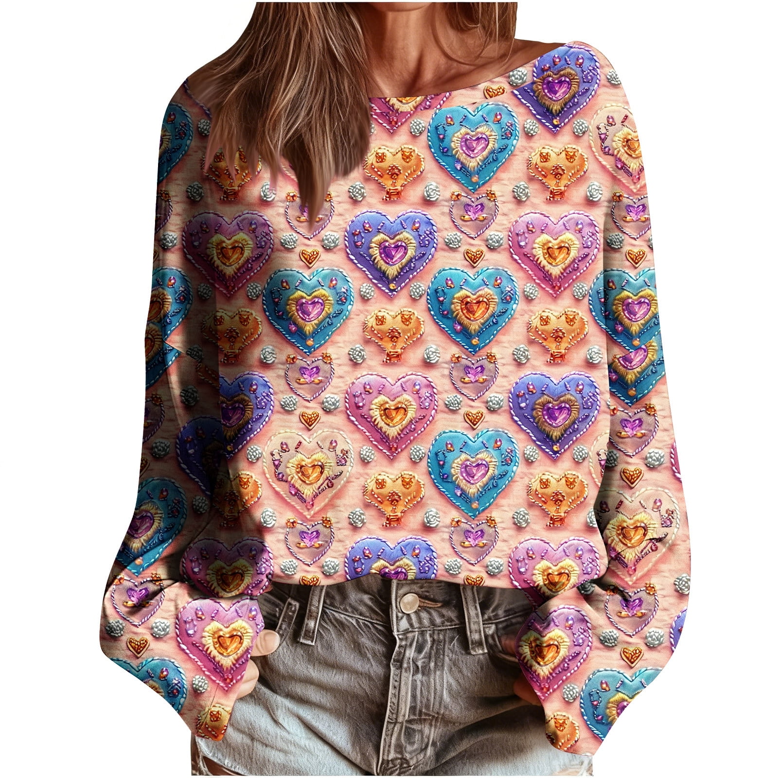 Ayolanni Plus Size Womans Tops Valentines Day Long Sleeve Pink Cute ...