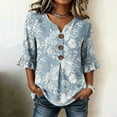 Ayolanni Printed Womens T Shirts Casual V-Neck 3/4 Sleeve Daily Blouse ...