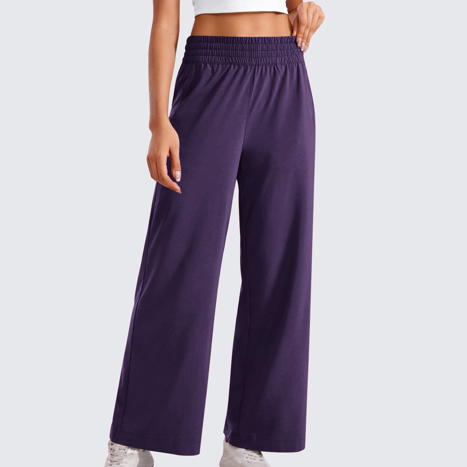 Ayolanni Purple Womens Pants under 10 Palazzo Wide-Leg Elastic Band ...