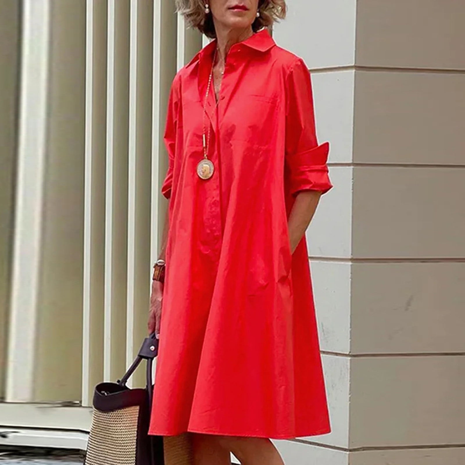 Ayolanni Red Fancy Dresses for Women 2025 Below The Knee Long Sleeve ...