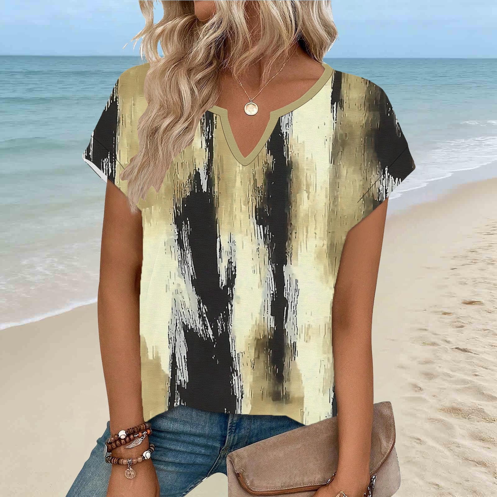 Ayolanni Short Sleeve Blouses for Women Lightweight Casual V-Neck ...