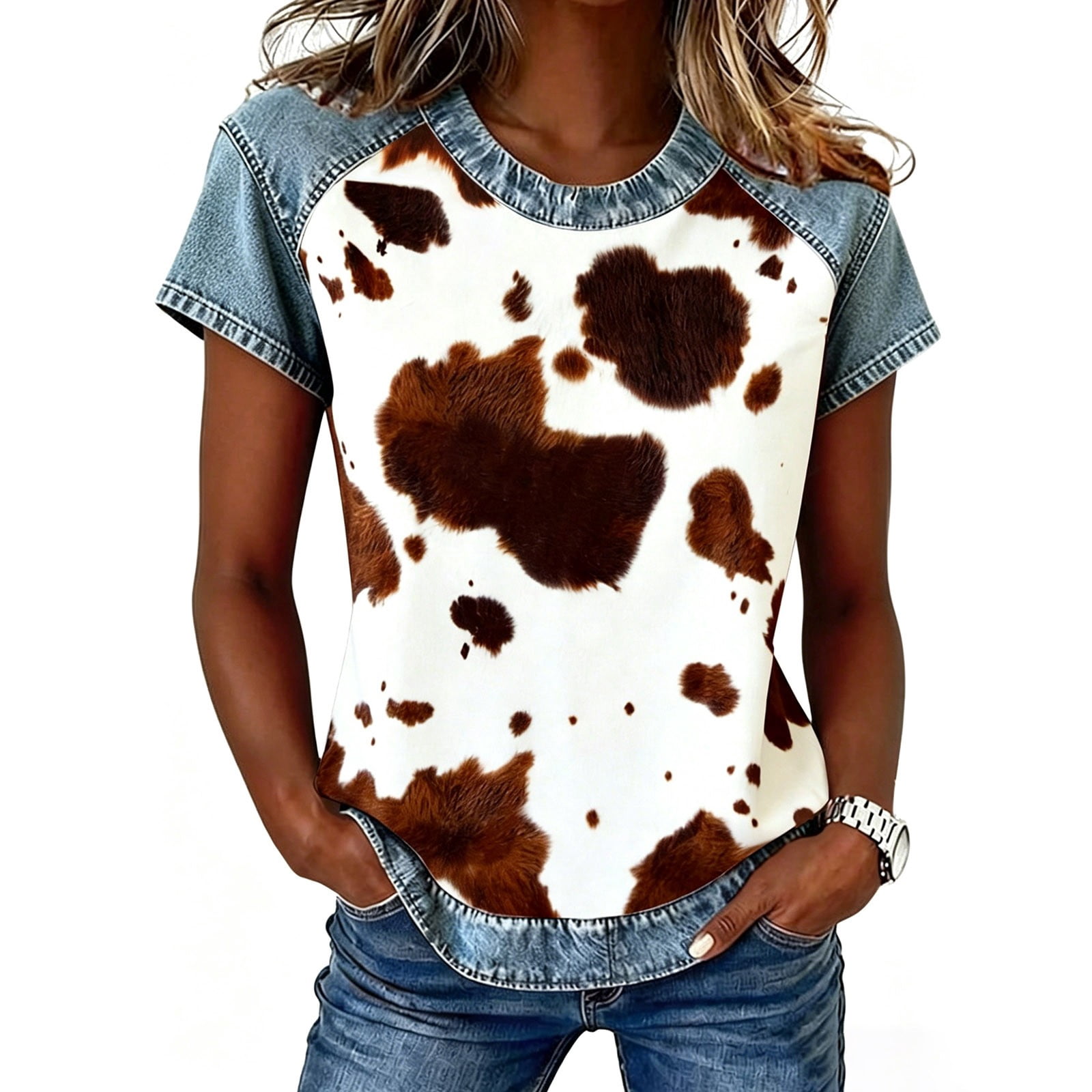 Ayolanni Short Sleeve Shirts for Women Leopard Print Fashion Crew Neck ...