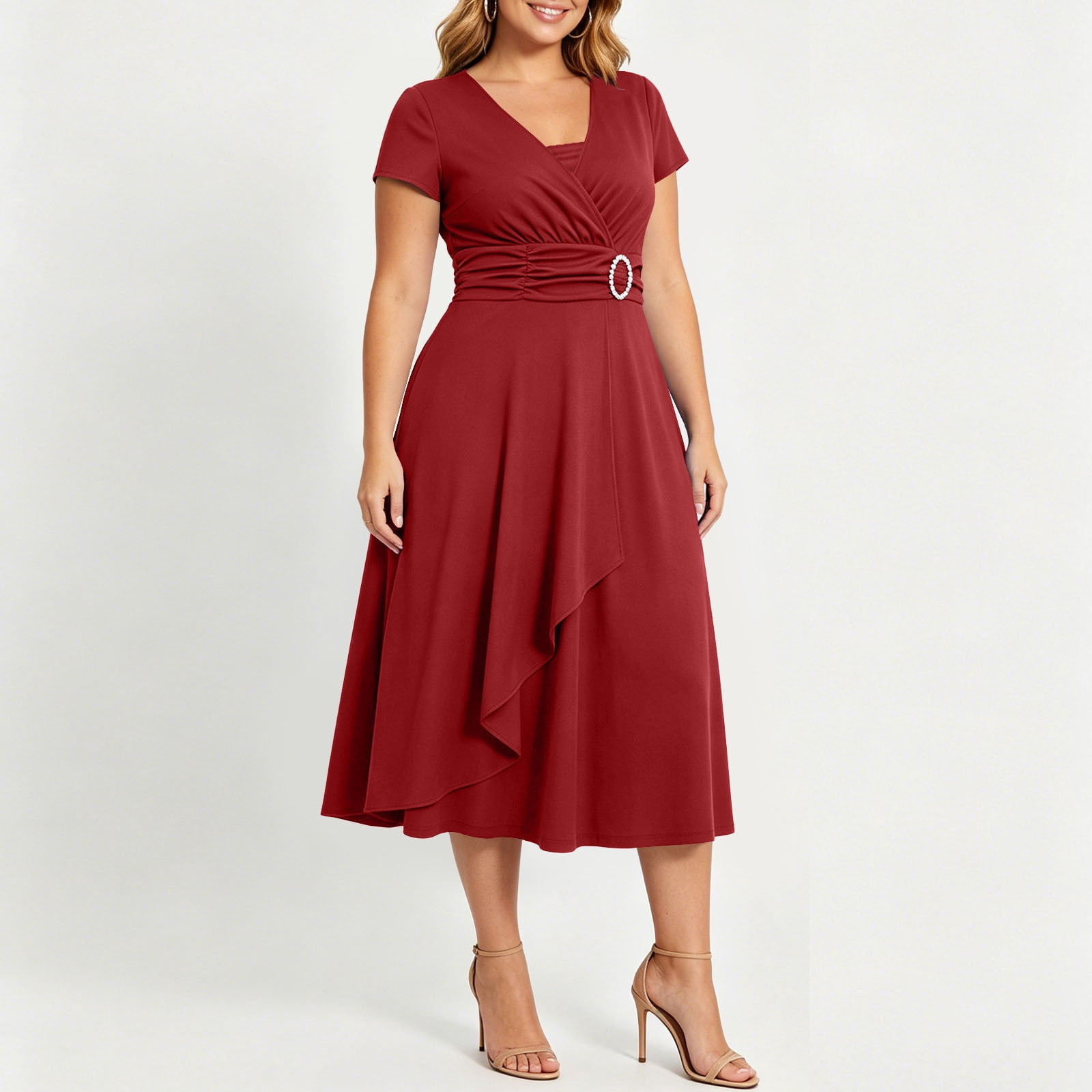 Ayolanni Short Sleeve Summer Dresses for Women V-Neck Solid Hawaii Maxi ...
