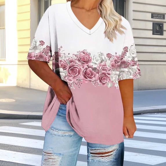 Ayolanni Short Sleeve Summer Shirts for Women V-Neck Fashion Blouse ...