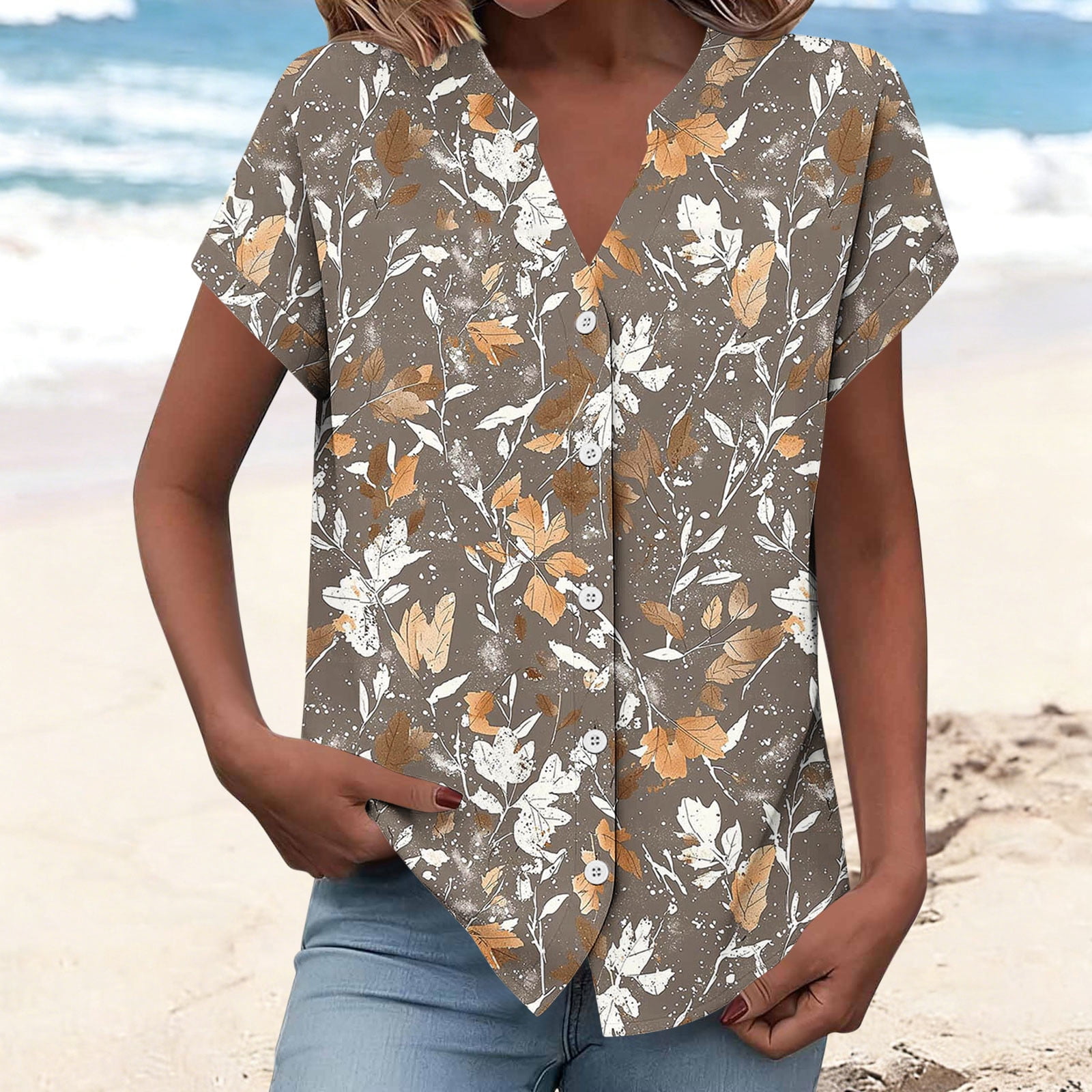 Ayolanni Short Sleeve T Shirts for Women Casual Printed V-Neck Workout ...
