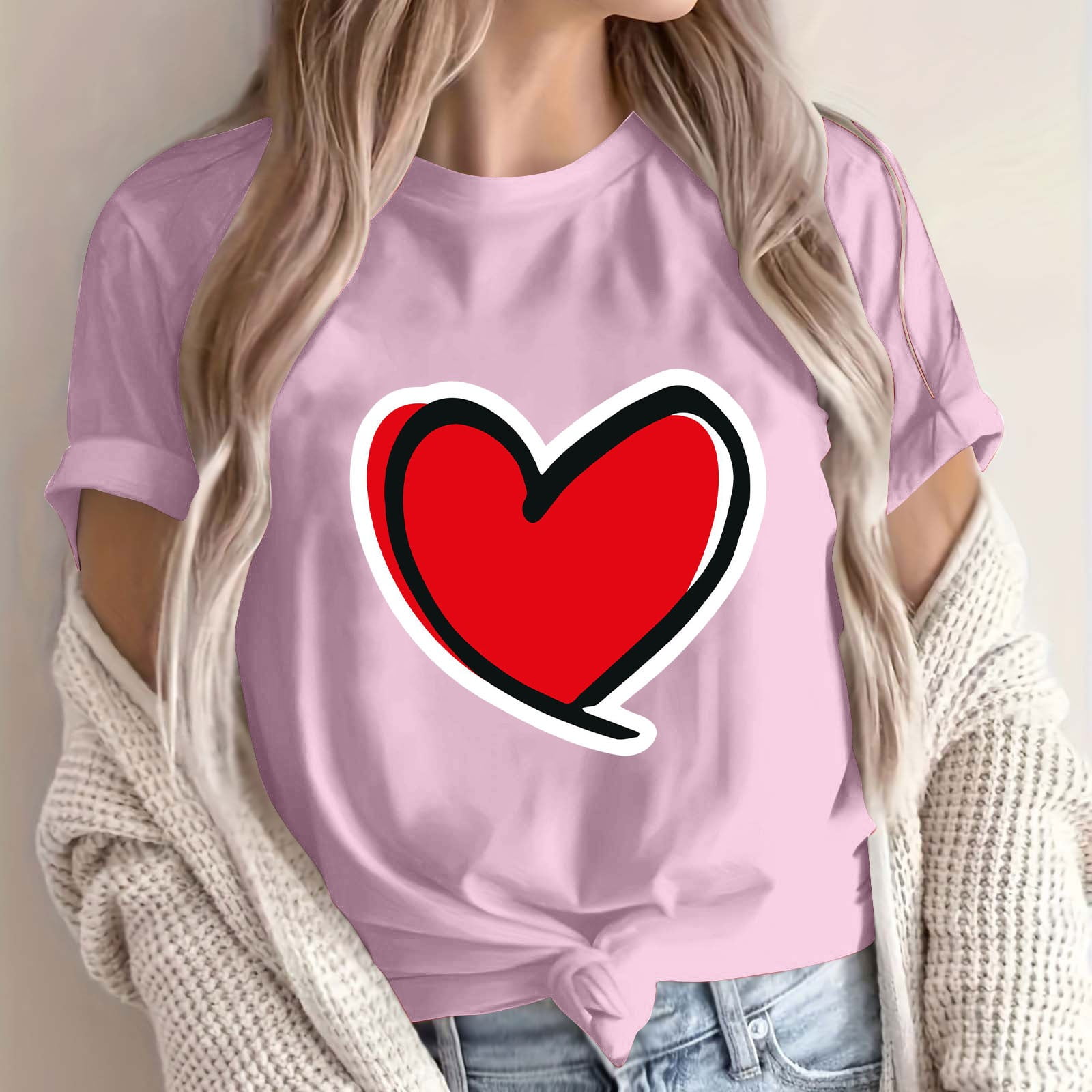 Ayolanni Short Sleeve Tunic Tops for Women Cotton Pink Valentine ...