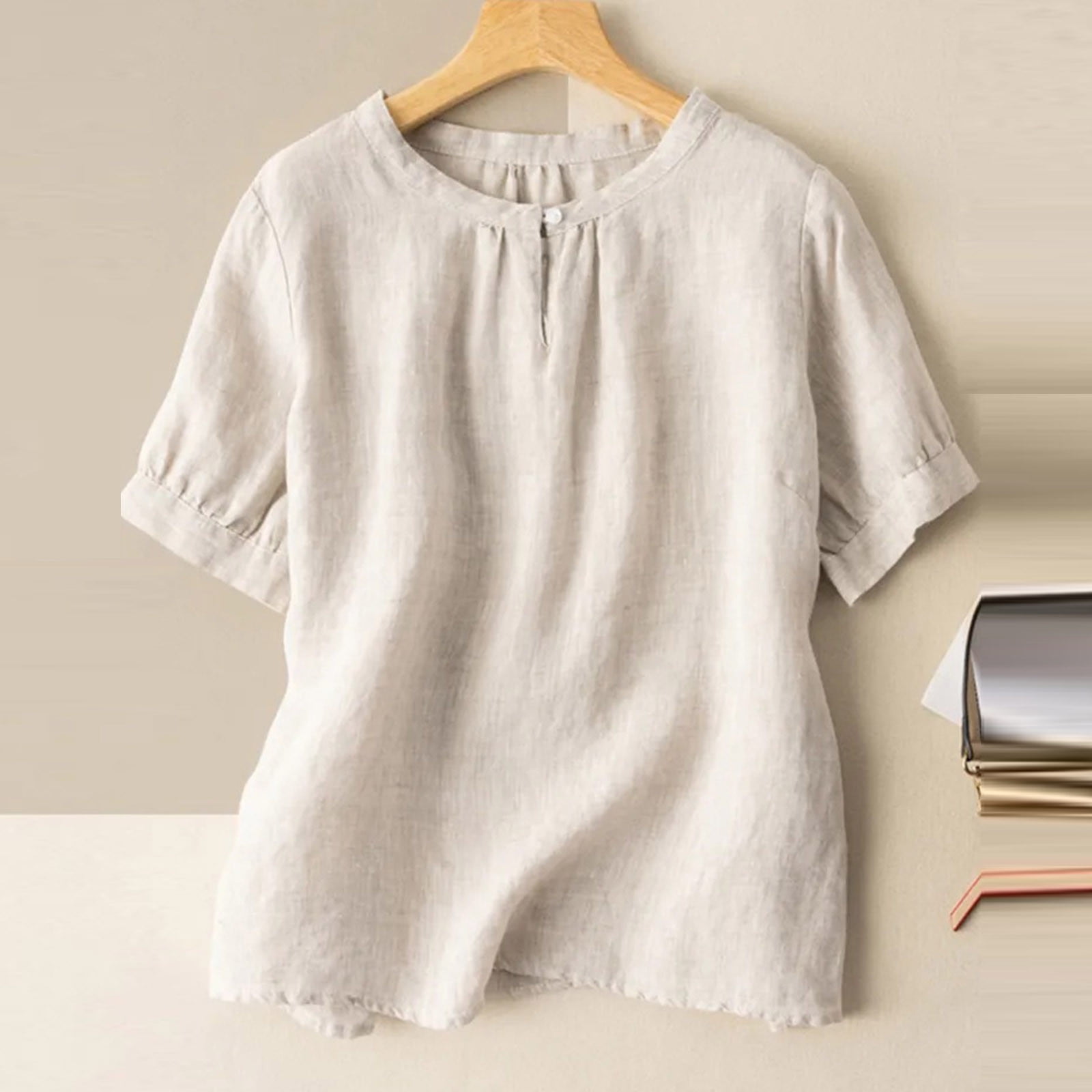 Ayolanni Short Sleeve Womens Spring Tops Solid Color Casual Crew Neck ...