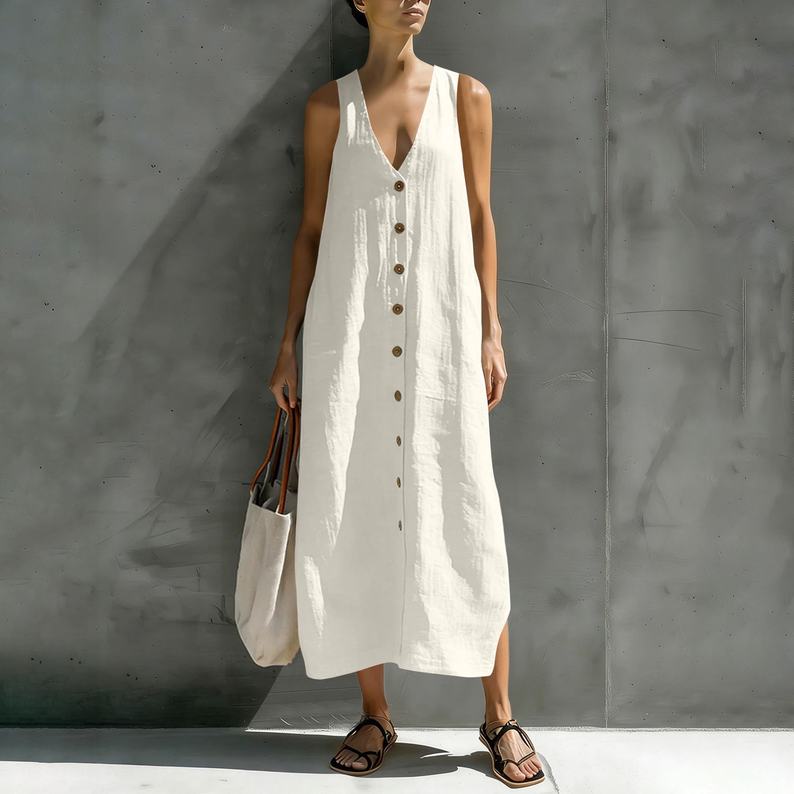 Ayolanni Sleeveless Spring Dresses for Women Going Out Solid V-Neck ...