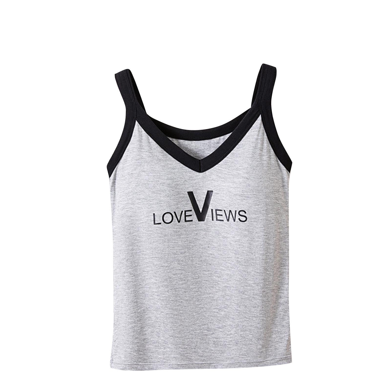 Ayolanni Sleeveless Women Shirts Casual Plus Graphic V-Neck Gray ...