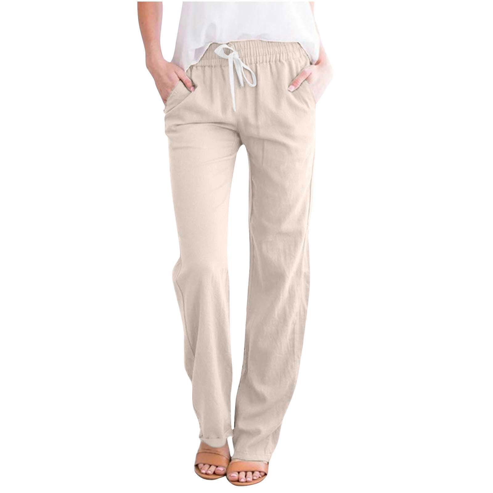 Ayolanni Slim Straight Lightweight Summer Pants Women Khaki Cotton ...