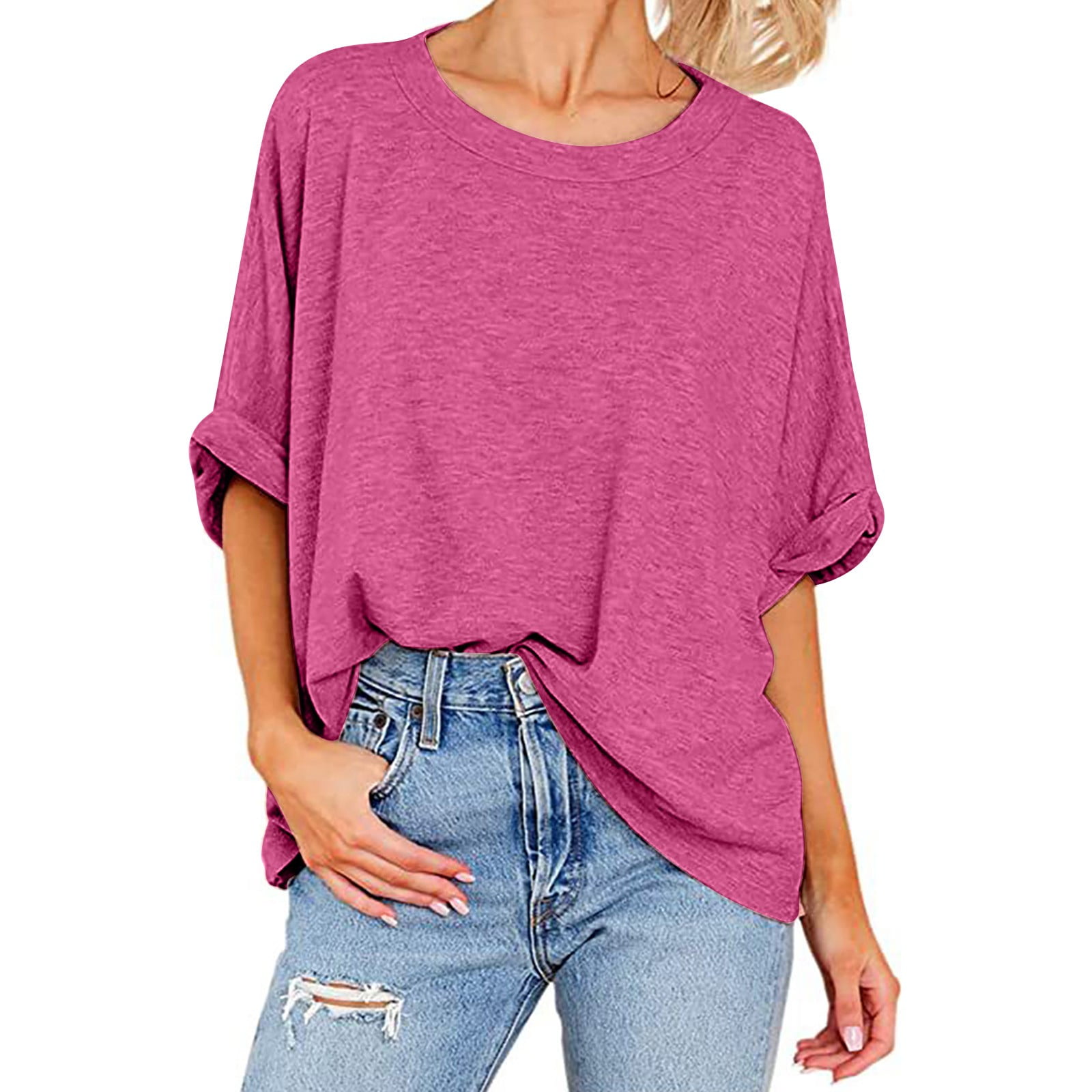 Ayolanni Solid Summer Women Blouses Tunic Scoop Neck Breathable Short ...