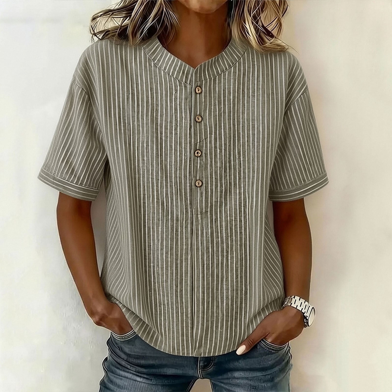 Ayolanni Striped Blouses for Women Basic Short Sleeve Crew Neck Blouse ...