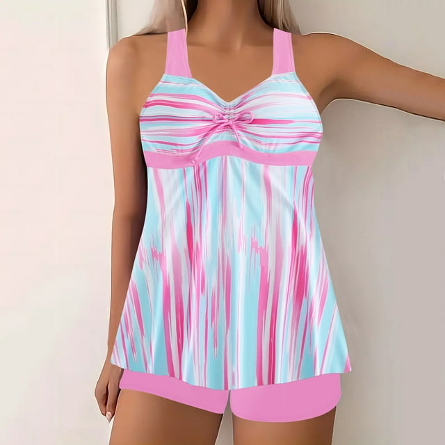 Ayolanni Striped Womens Tankini Bathing Suits Modest V-Neck Pink ...