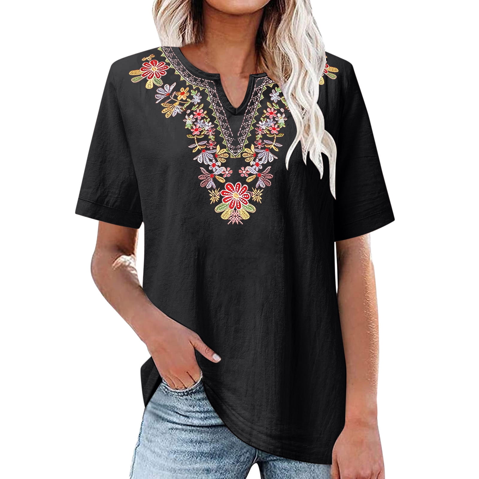 Ayolanni Summer Blouses for Women V-Neck Short Sleeve Casual Shirts ...