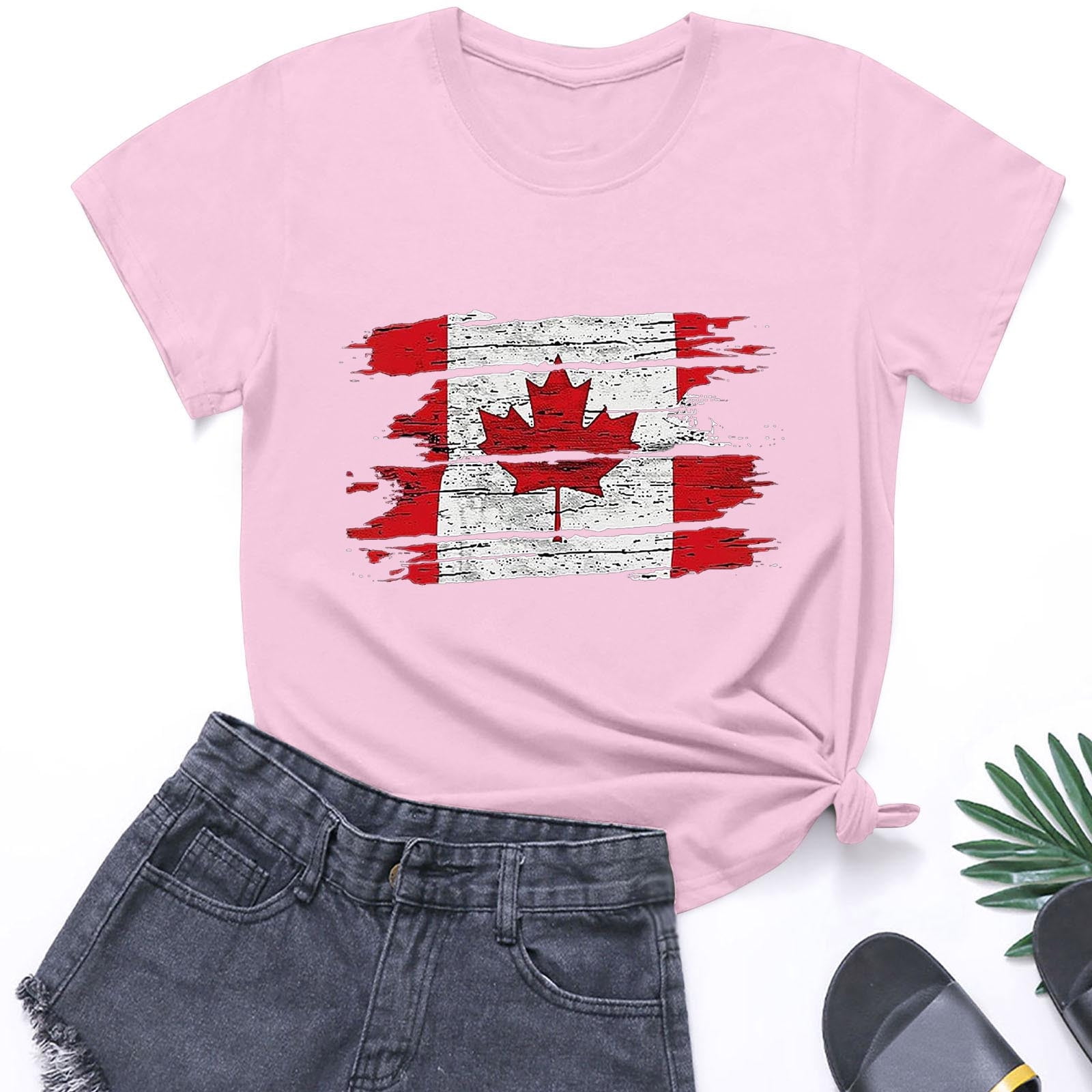 Ayolanni Summer Tops for Women 2025 Trendy Pink Short Sleeve Canada Maple T-Shirts Ladies Tops ...