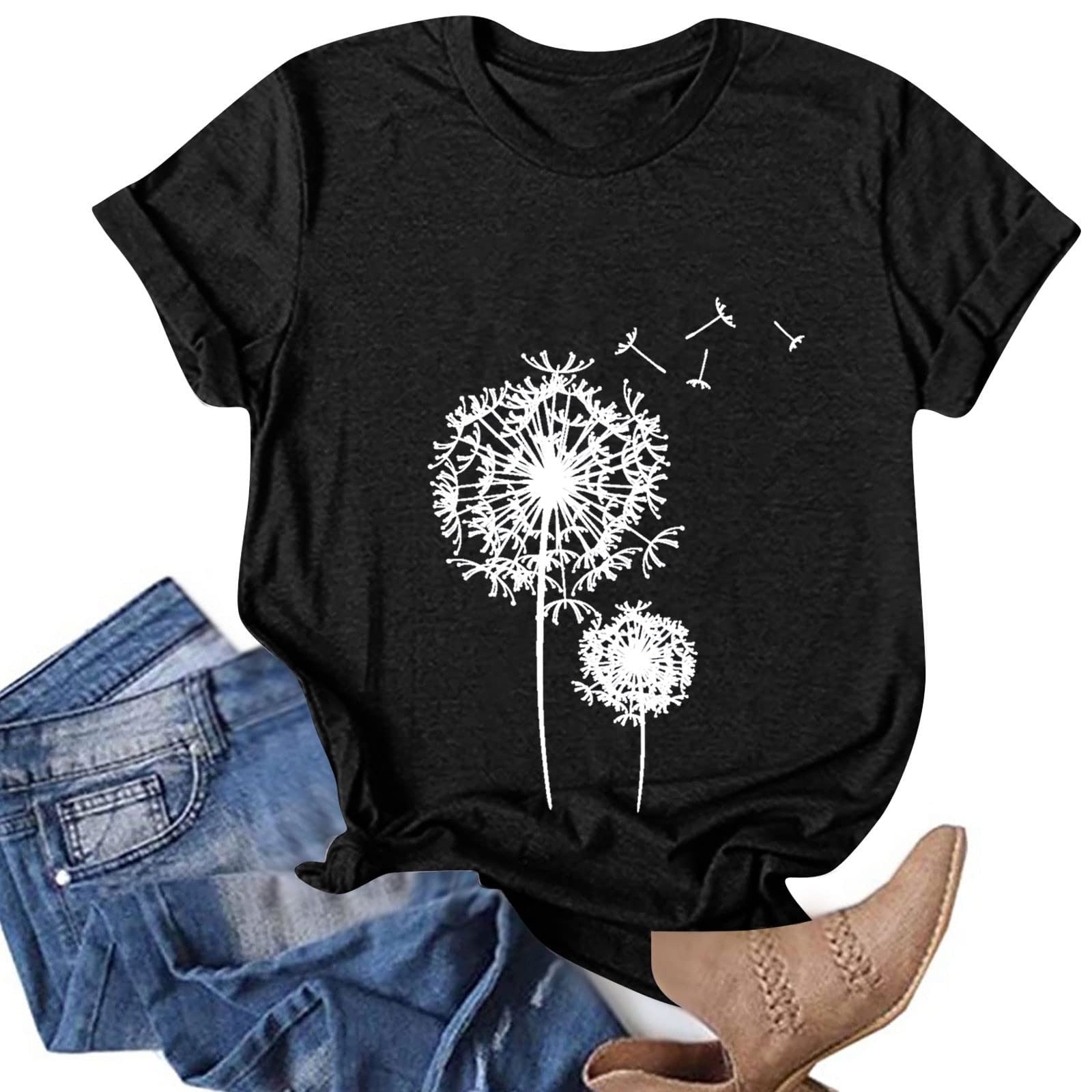 Ayolanni Summer Tops for Women Crew Neck Dressy Short Sleeve Graphic ...