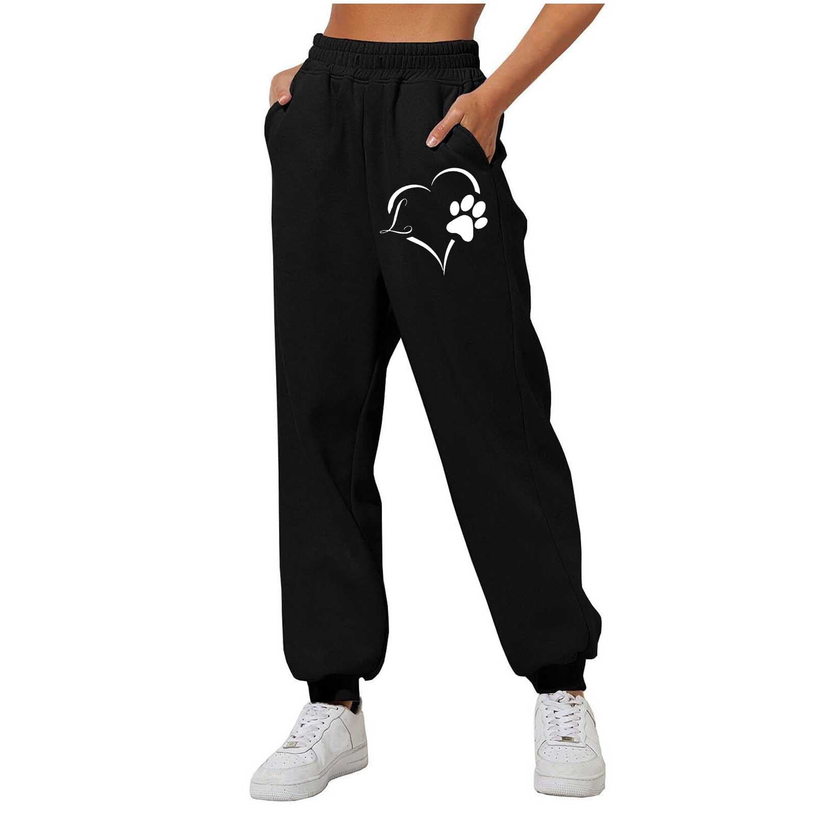 Ayolanni Taper Comfy Fit Pants for Women High Black Elastic Waist Dog ...