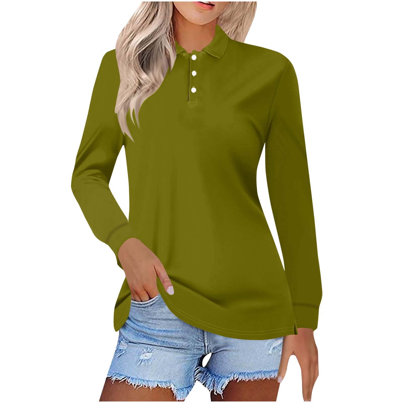 Ayolanni Tops for Women Trendy Collared Bronze Long Sleeve Pullover ...