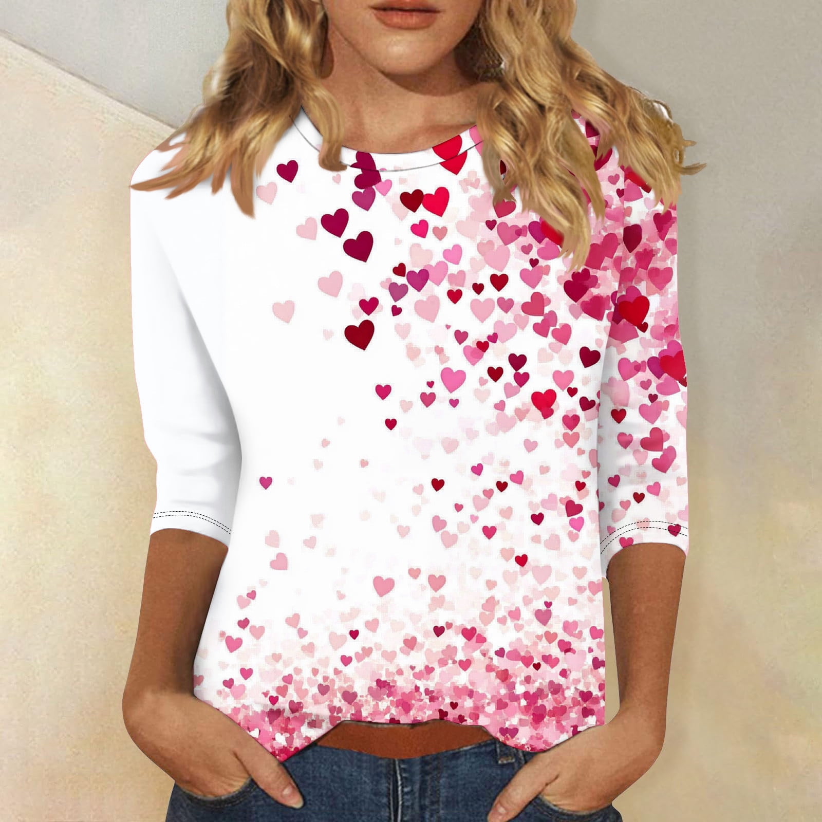 Ayolanni Trendy T Shirts for Women Crew Neck Tunic 3/4 Sleeve Heart ...