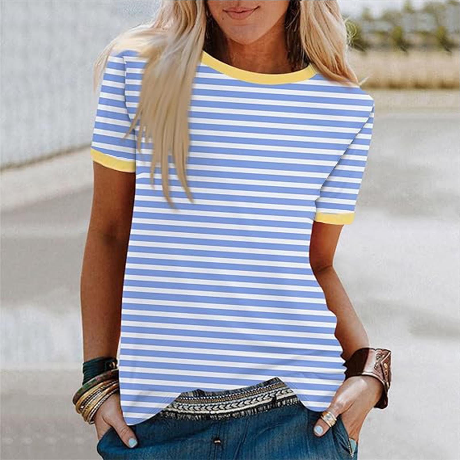 Ayolanni Tunic Summer Women Blouses Striped Scoop Neck Trendy Short ...