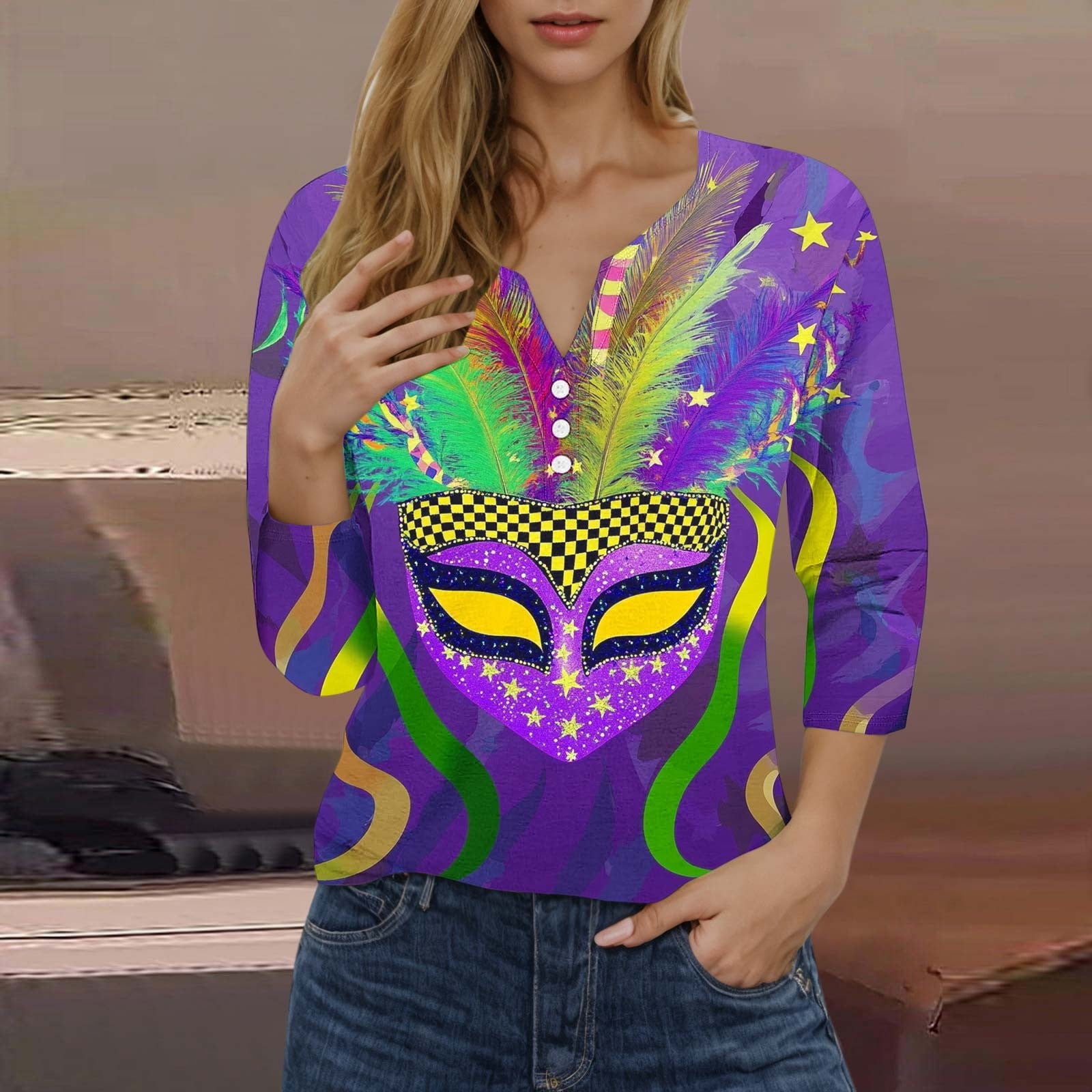 Ayolanni V-Neck Scrub Tops Women 3/4 Sleeve Carnival Pullover Blouses ...